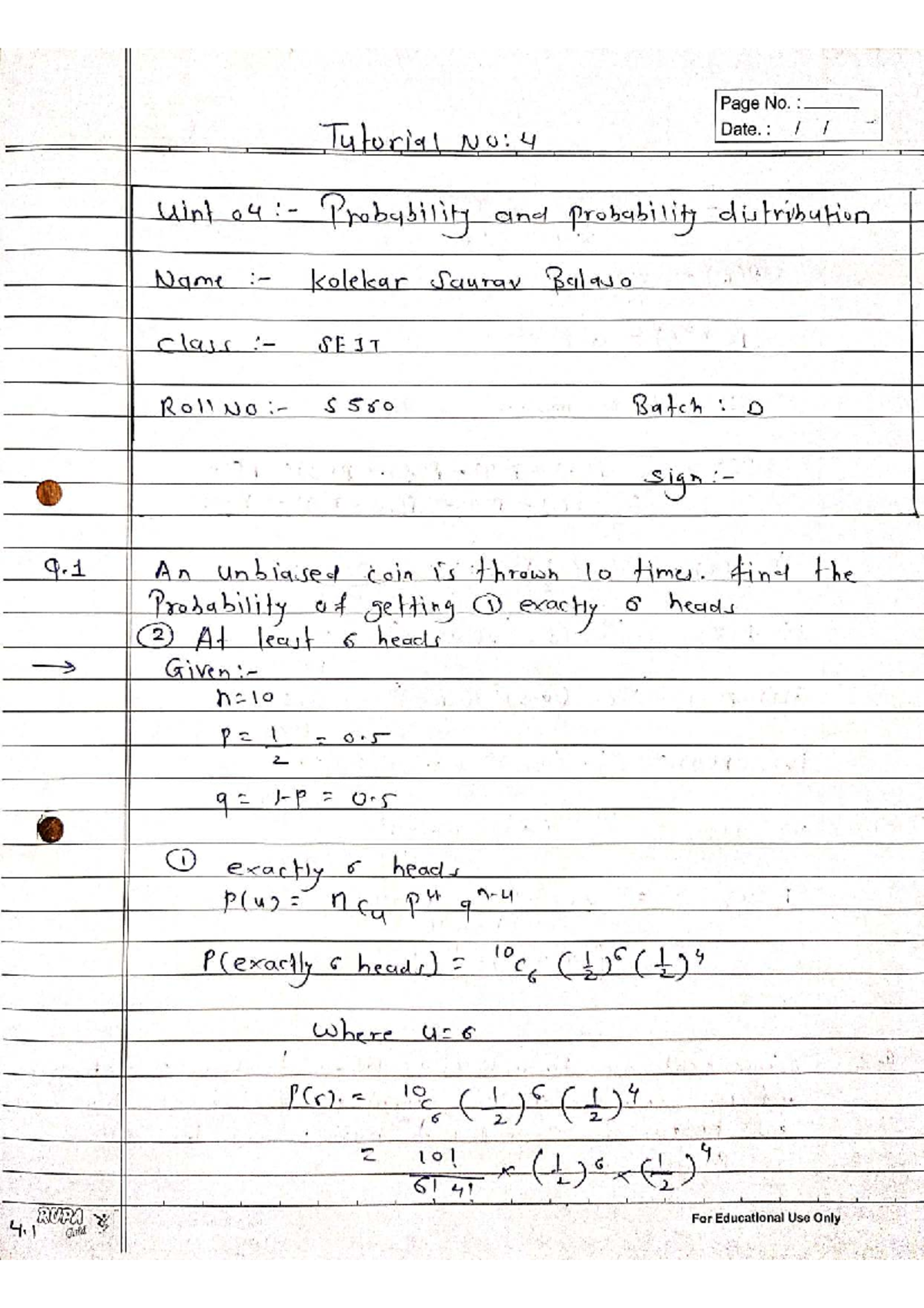 Tutorial 4: Probability & Distribution Concepts in Statistics - Studocu