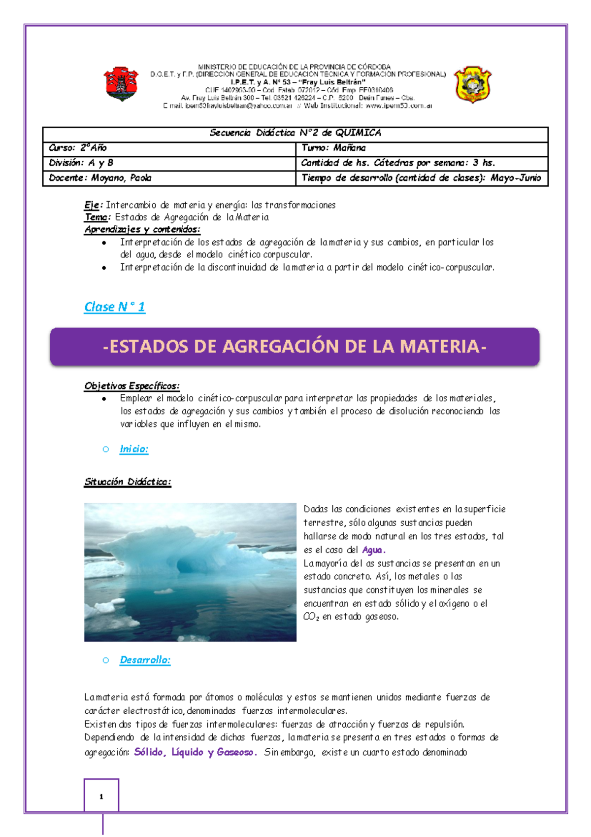 Secuencia Didáctica N°2: Estados de Agregación de la Materia - Química ...