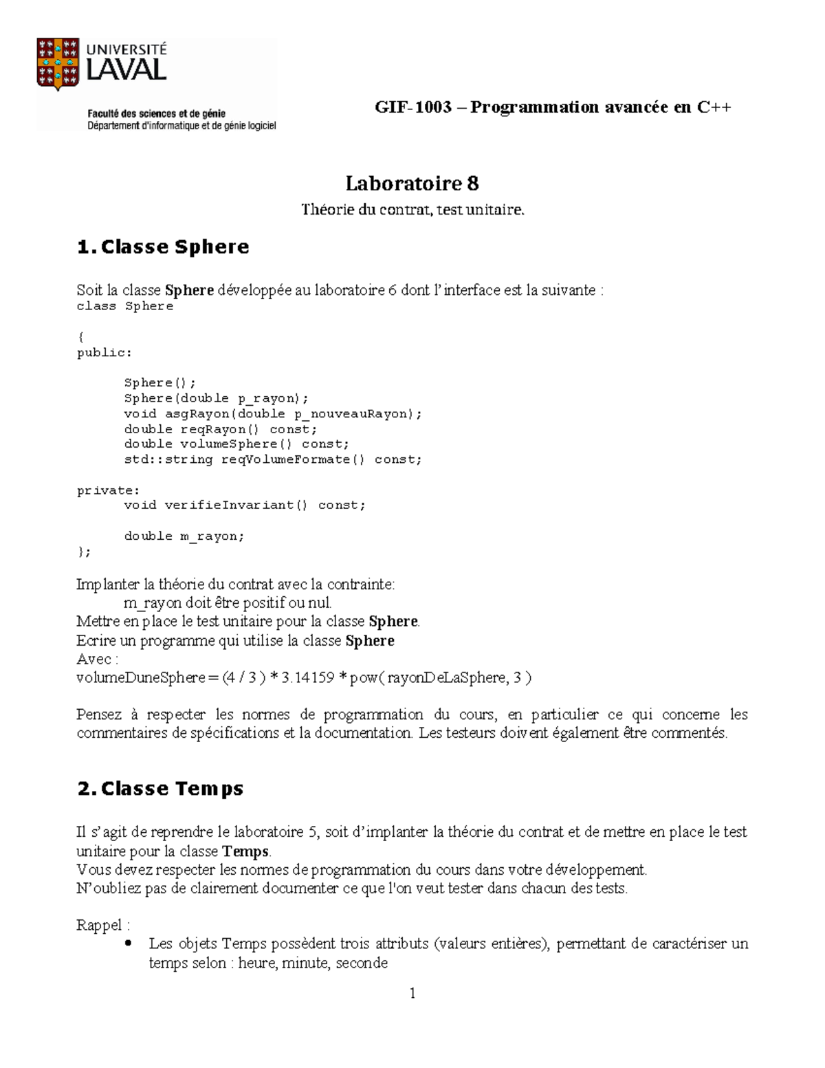 Labo 8 - Labo 8 - GIF-1003 – Programmation avancée en C++ Laboratoire 8 ...