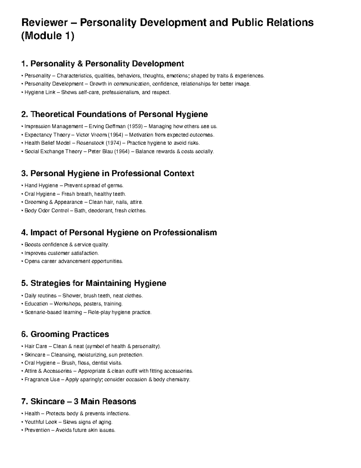 Reviewer PDPR Module 1: Personality Development & Hygiene Insights ...