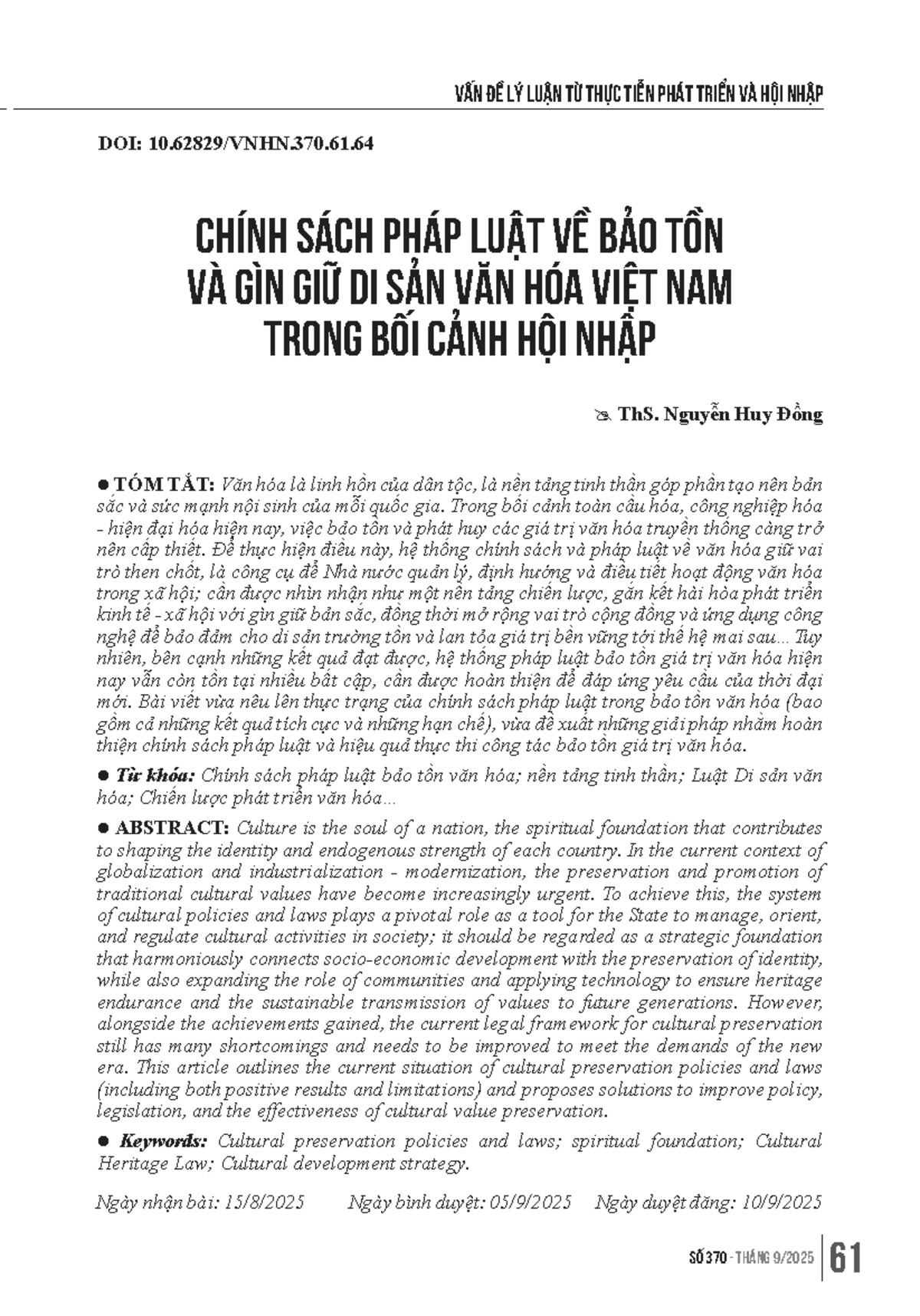 Chính sách pháp luật về Bảo tồn và Gìn giữ Di sản Văn hóa Việt Nam ...