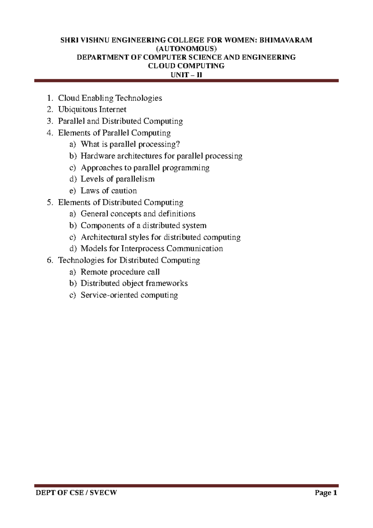 CC Unit II: Cloud Enabling Technologies and Distributed Computing ...