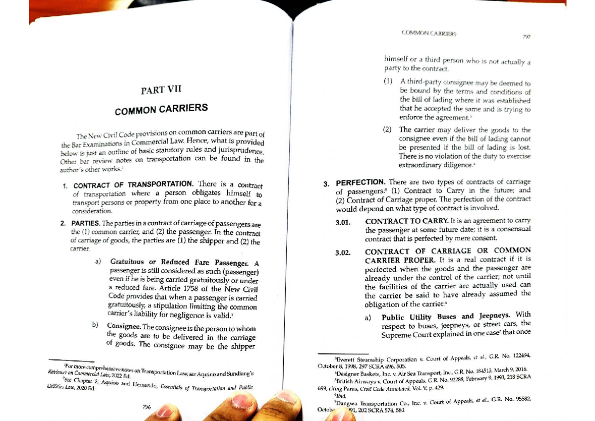COMMON CARRIERS 797: Key Concepts and Legal Principles in Commercial ...