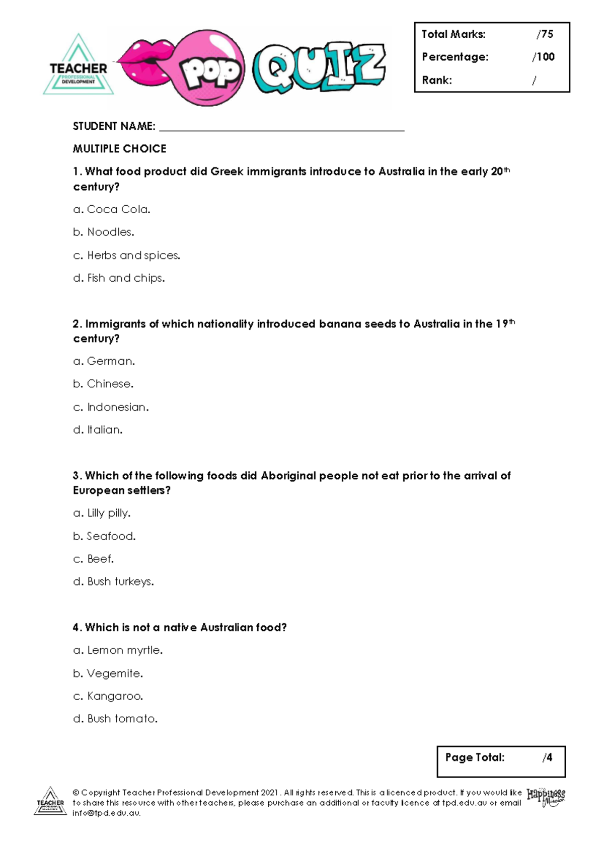 Pop Quiz: Food Availability and Selection (Course Code: FAS101) - Studocu