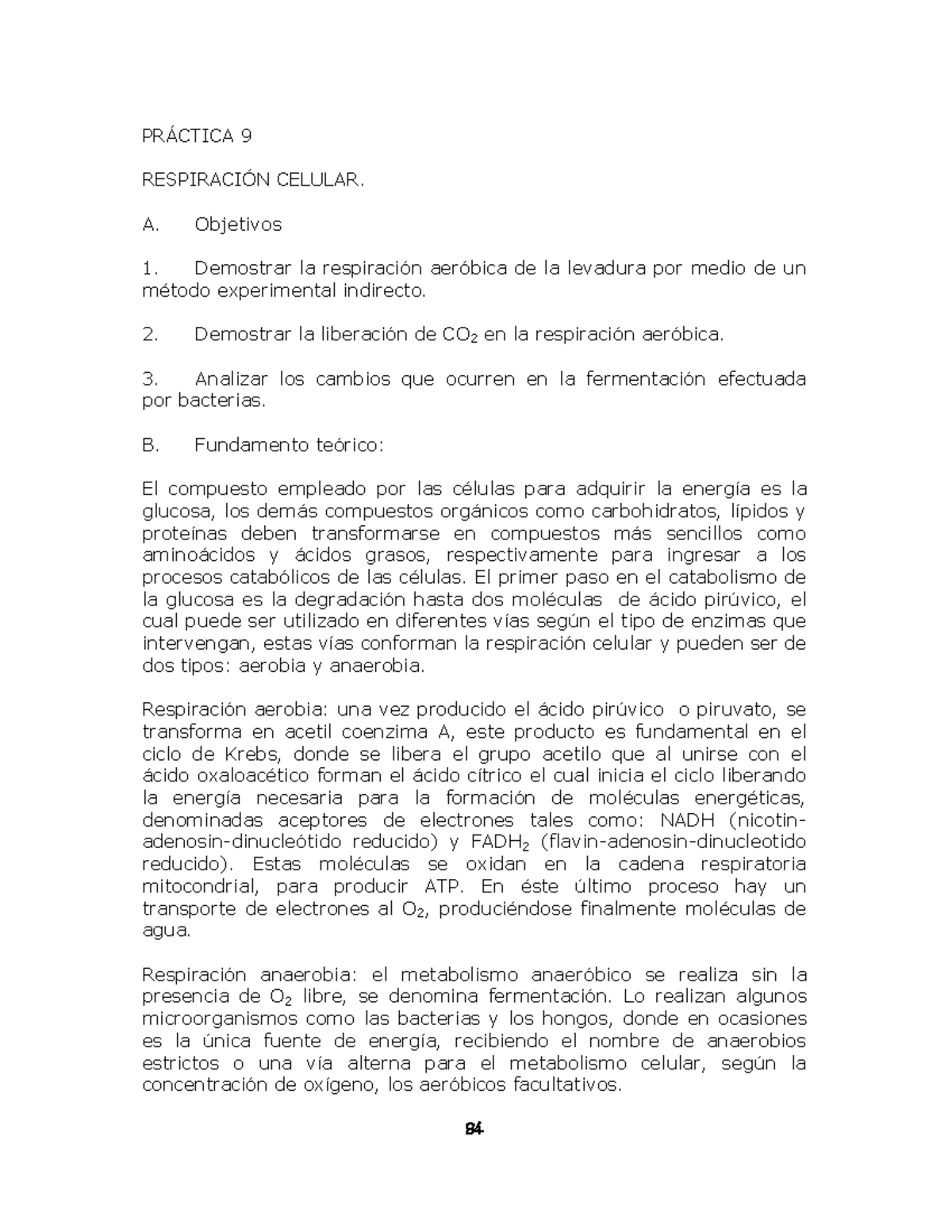 Laboratorio 9: Práctica de Respiración Celular y Fermentación - Studocu