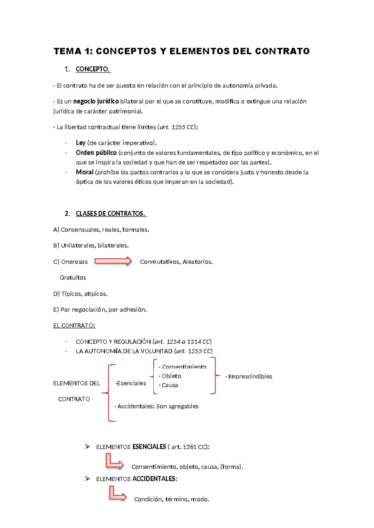 TEMA 1: CONCEPTOS Y ELEMENTOS DEL CONTRATO - Derecho Civil II - Studocu