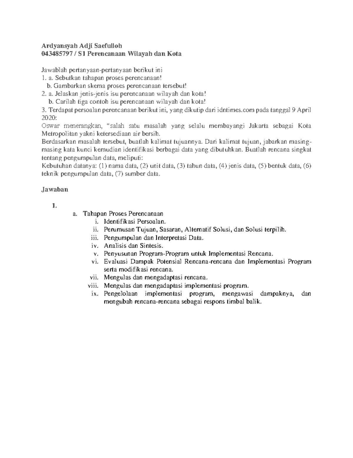 Tugas 1 Sesi 3: Proses Perencanaan Wilayah dan Kota (S1 PWK) - Studocu