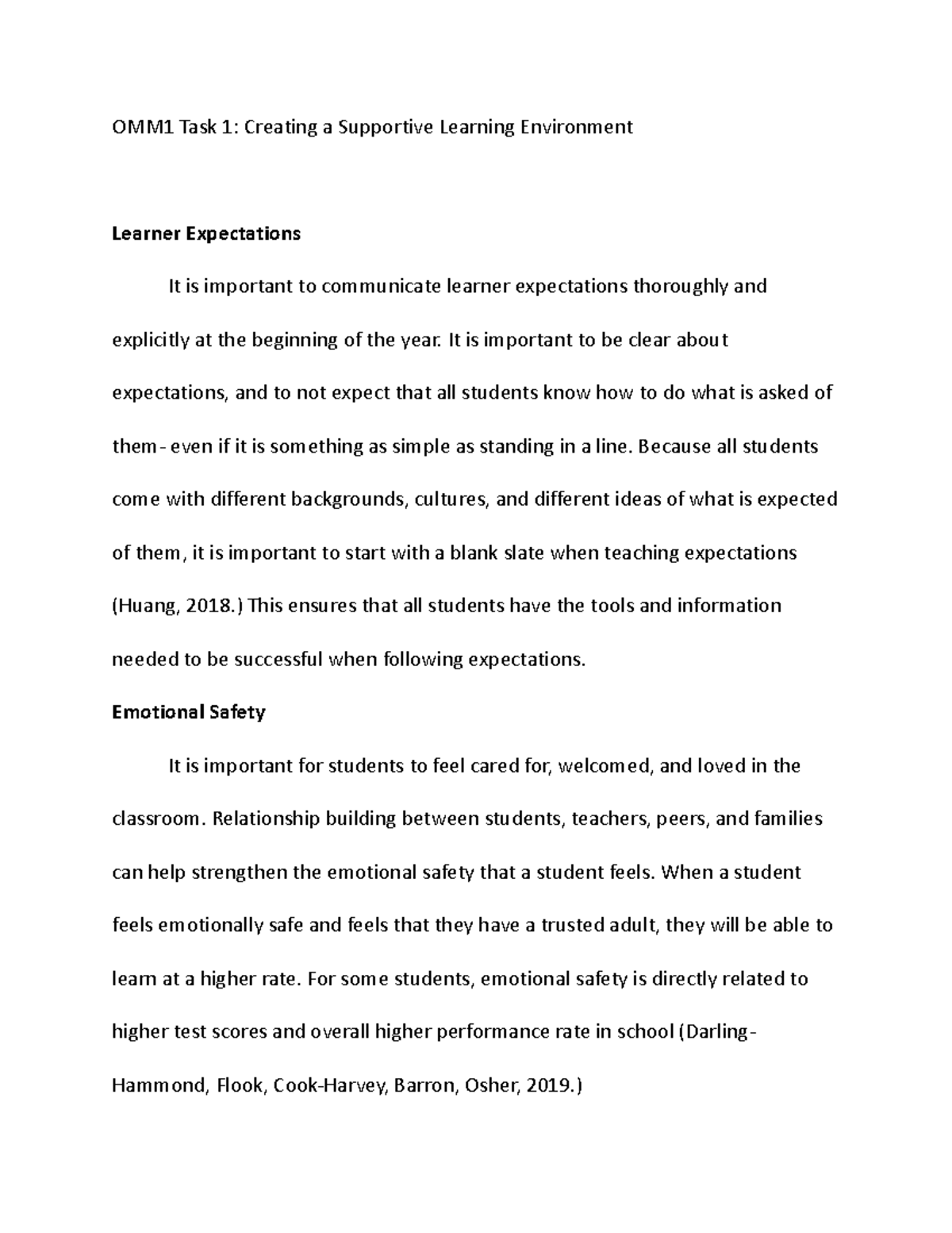 Omm1 Task 1 Omm1 Task 1 Creating A Supportive Learning Environment Omm1 Task 1 Creating A