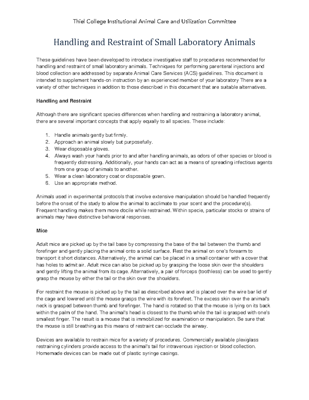 Iacuc handling and restraint of small laboratory animals - Techniques ...