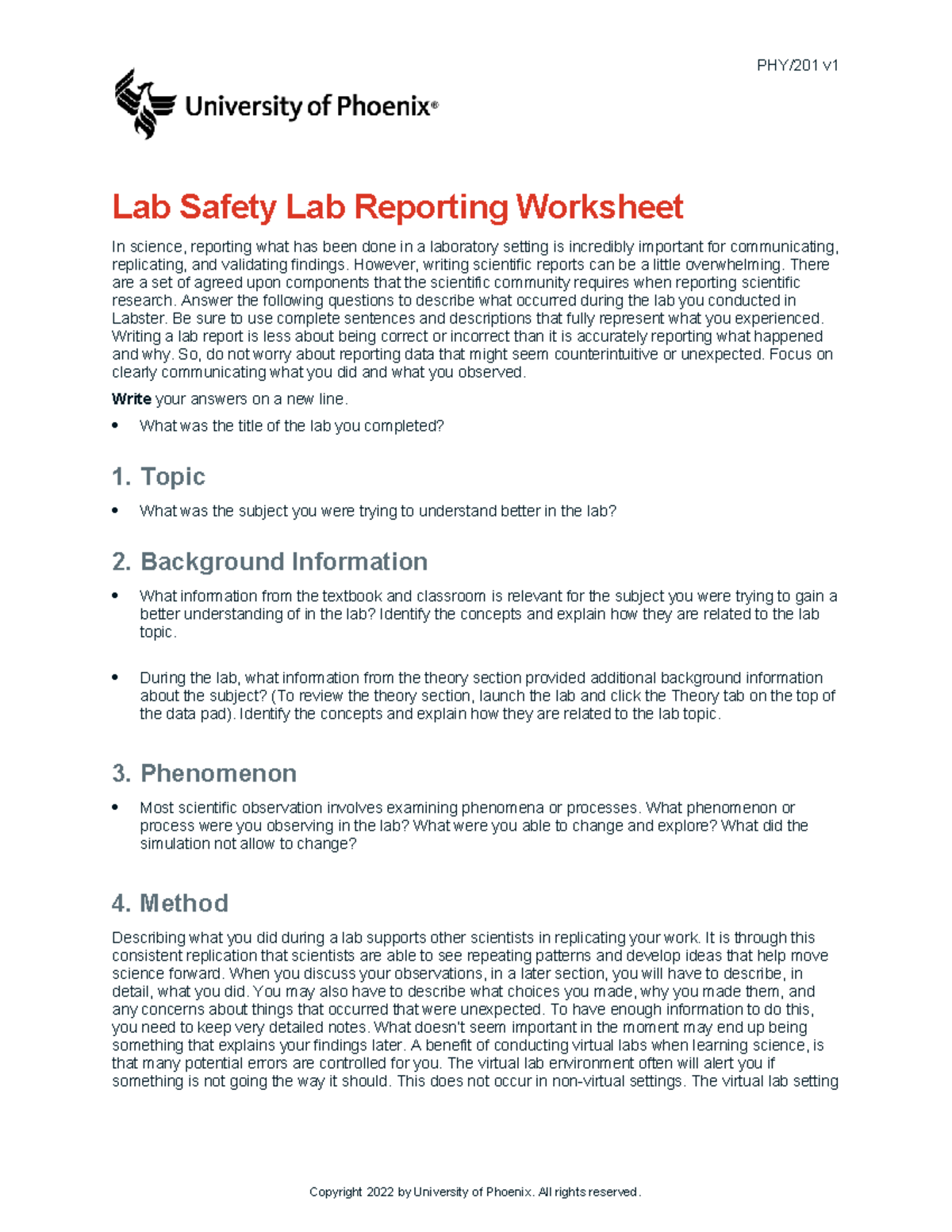 Lab Report on Lab Safety: Observations from PHY/201 v1 Week 1 - Studocu
