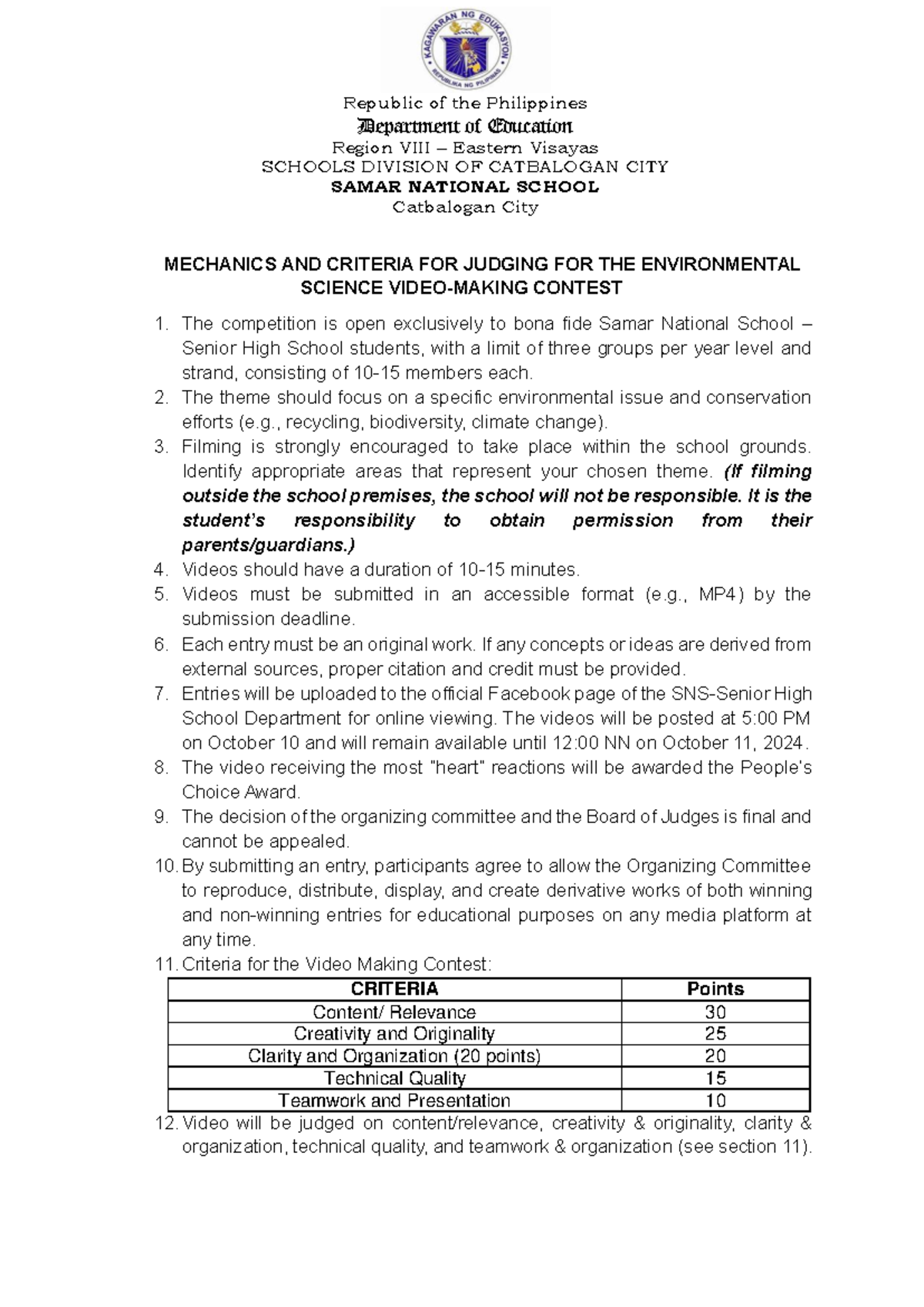 Environmental Science Video-Making Contest Guidelines - Studocu