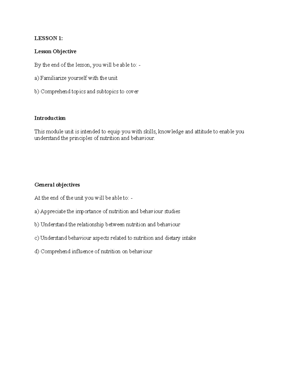 Principles of Nutrition and Behaviour - Lesson Overview and Key ...