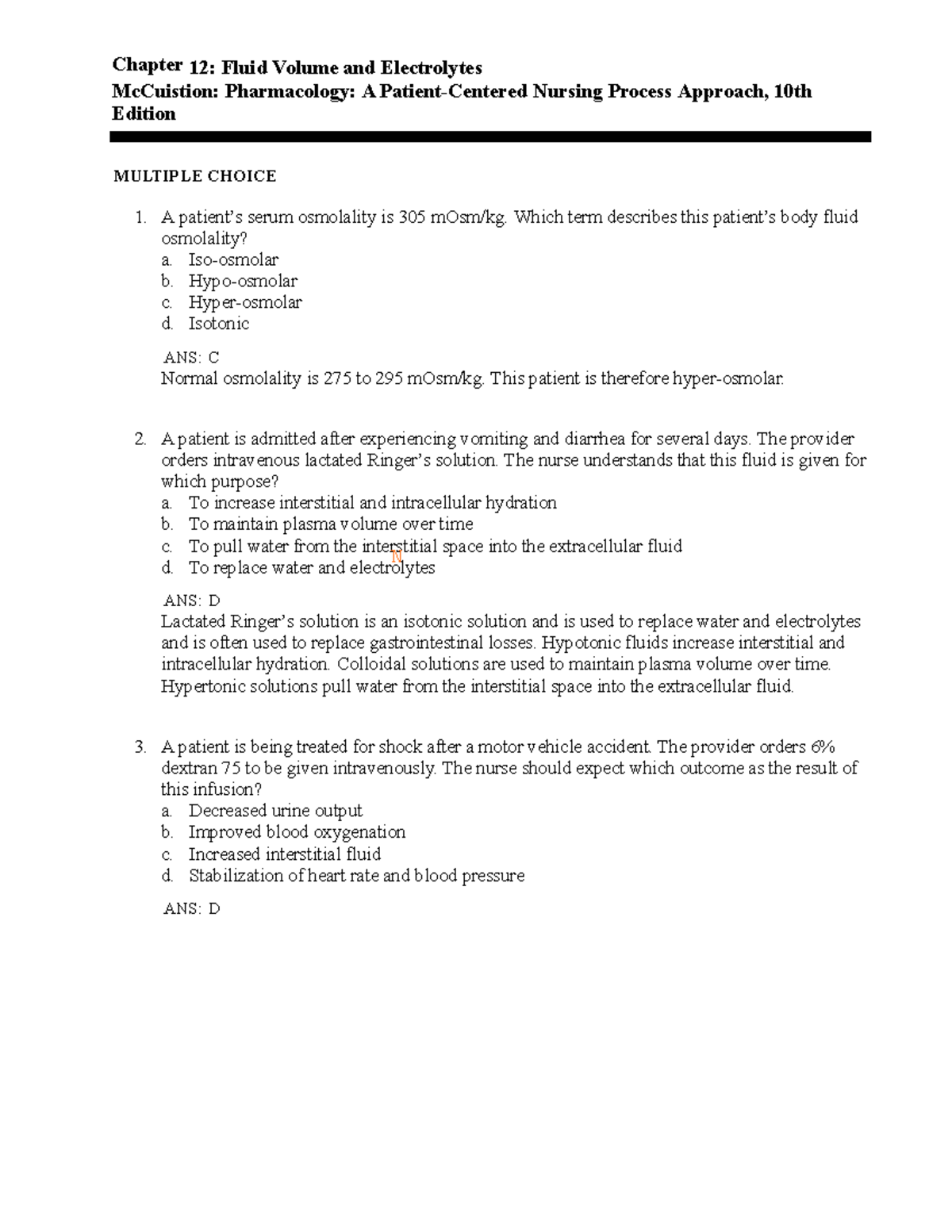 Pharmacology Midterm Review: Fluid Volume & Electrolytes - UTRGV - Studocu