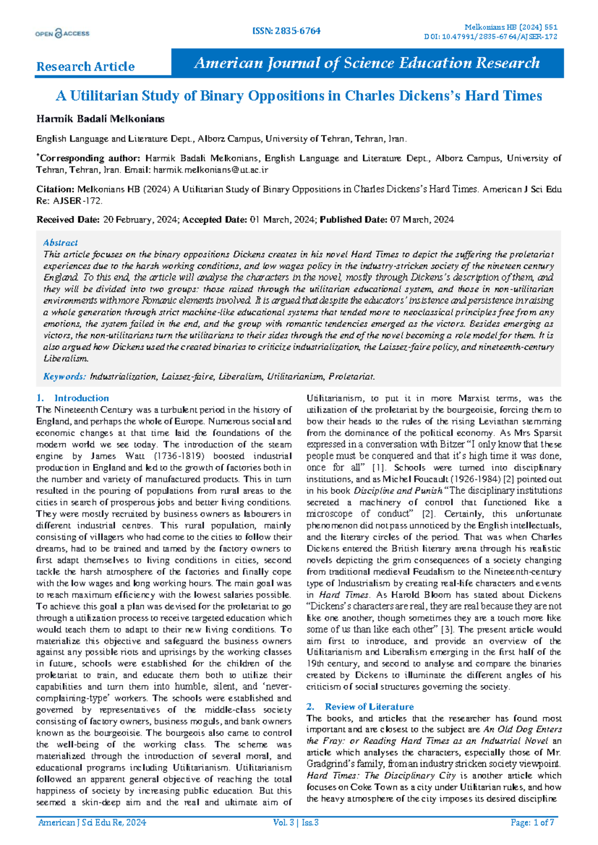 A Utilitarian Analysis of Binary Oppositions in Dickens' Hard Times ...