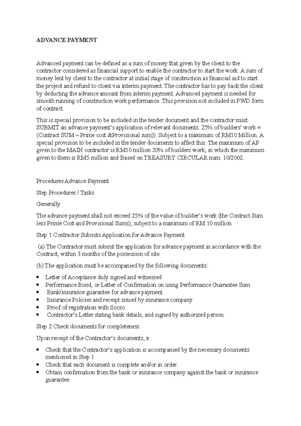 Advance Payment Procedures and Guidelines Notes - Studocu