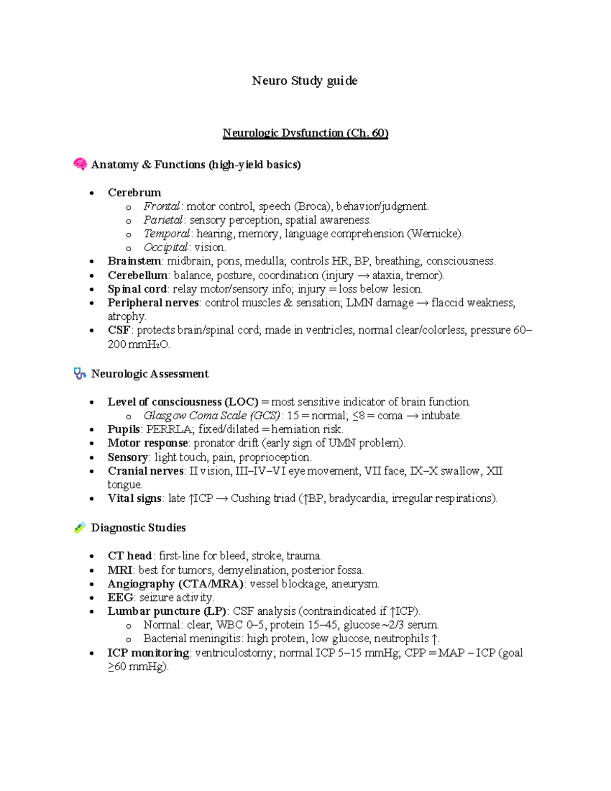 Neuro Semester 4 Study Guide: Key Concepts & Disorders Overview - Studocu