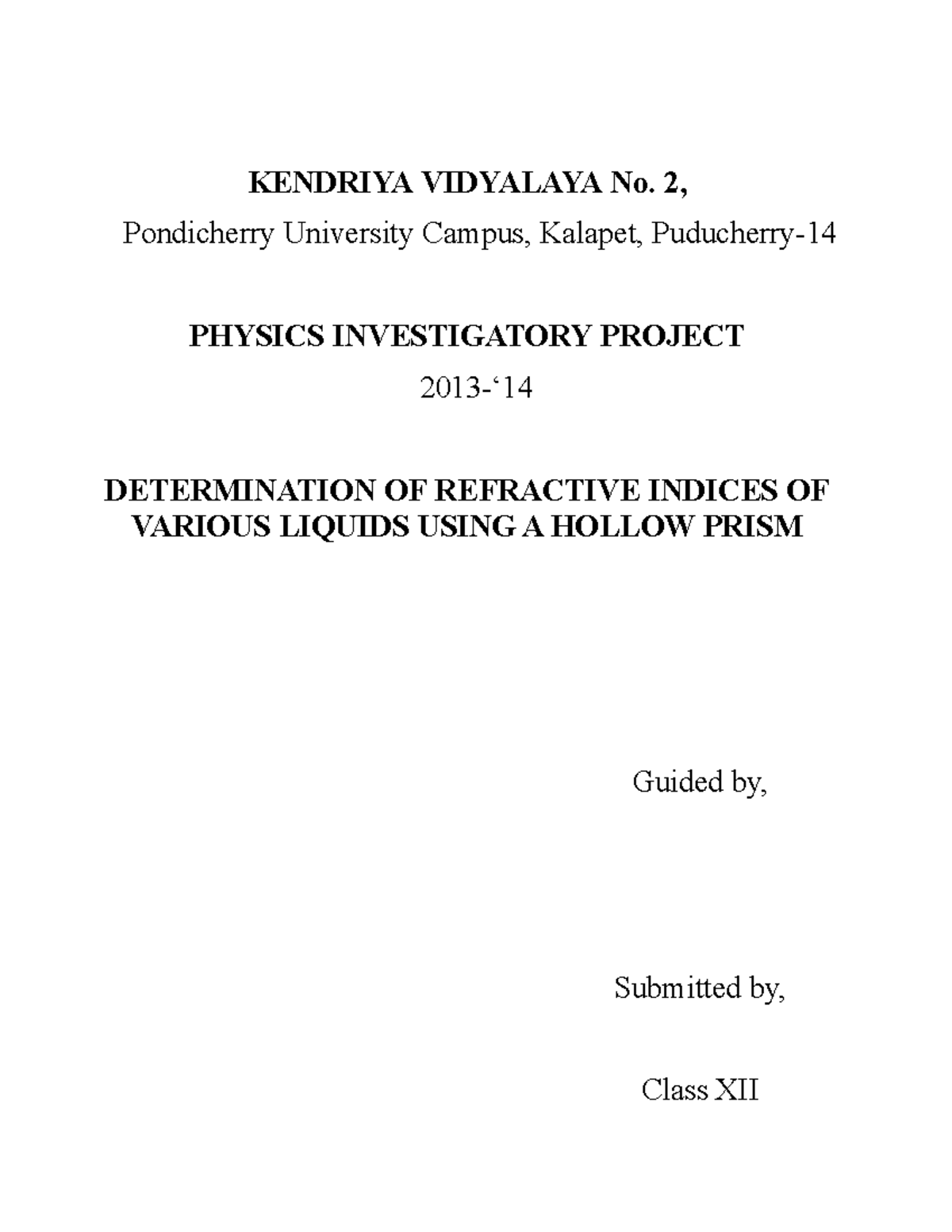 Physics Investigatory Project: Refractive Indices Using Hollow Prism ...