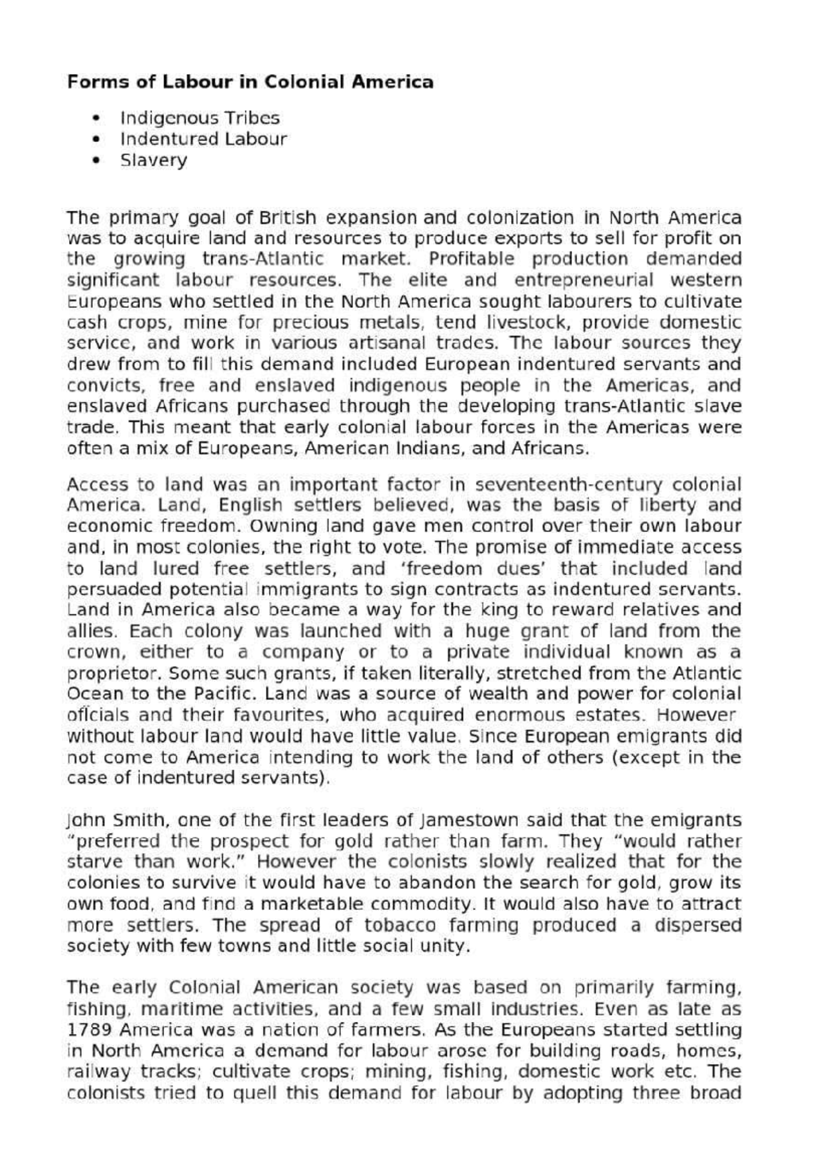 Forms of Labour in Colonial America: Indigenous, Indentured, and ...