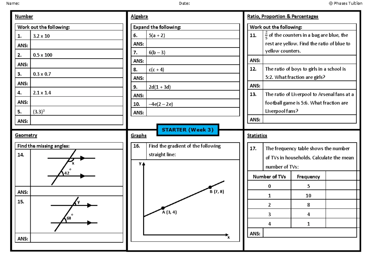 Worksheet Starter Week 2 - GCSE Maths - Phases Tuition - Studocu