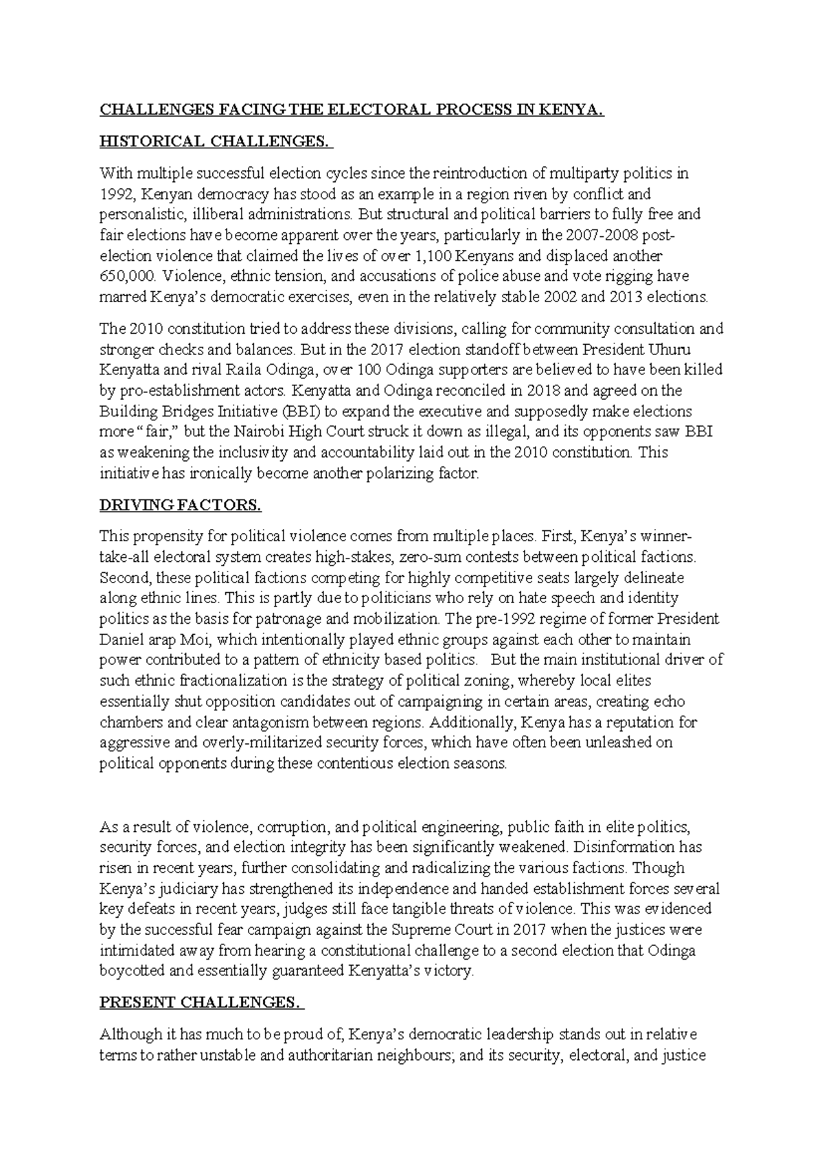 CHALLENGES AND RECOMMENDATIONS FOR KENYA'S ELECTORAL PROCESS - Studocu