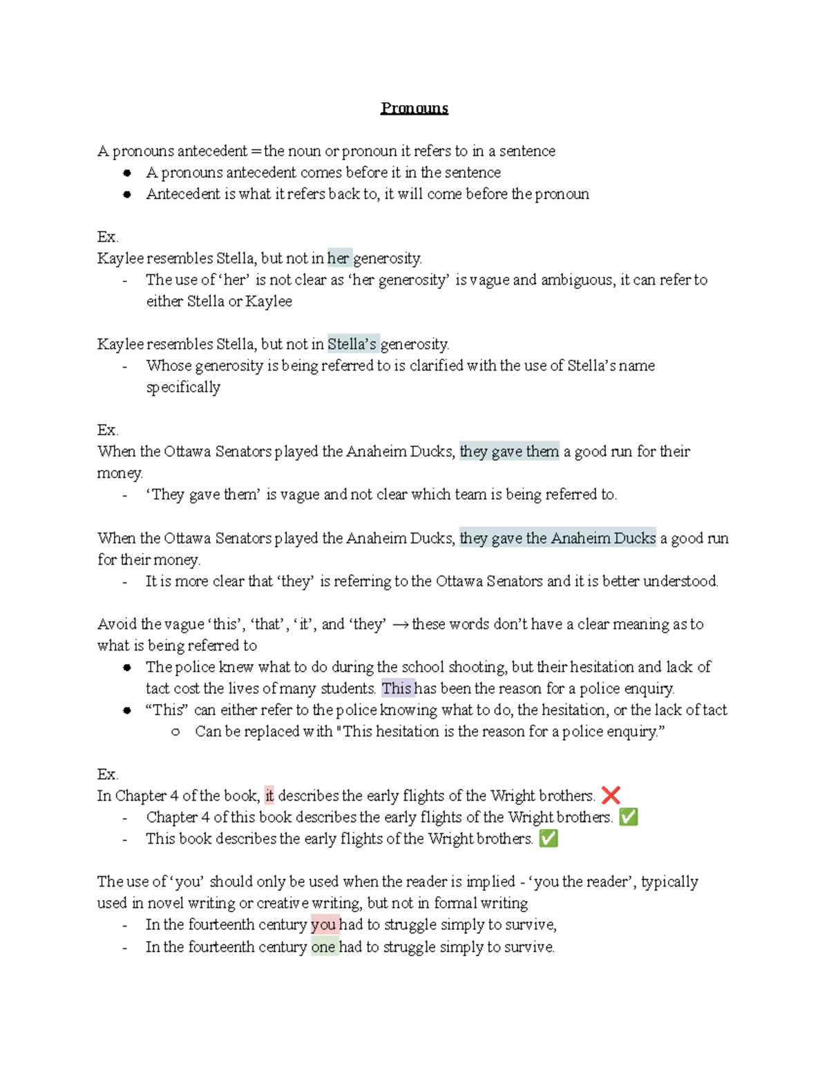 ENG1100 L10 - Understanding pronouns and their antecedents - Studocu