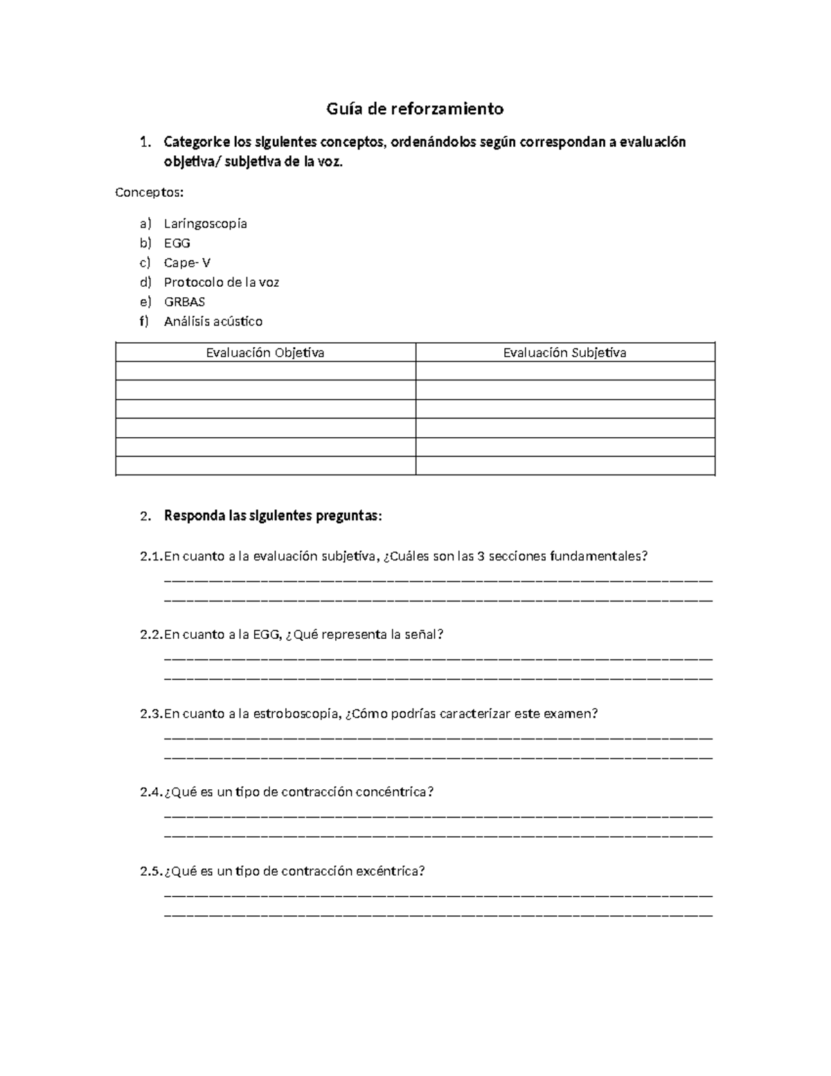 Guía de Reforzamiento Solemne EUFO: Evaluación de la Voz - Studocu