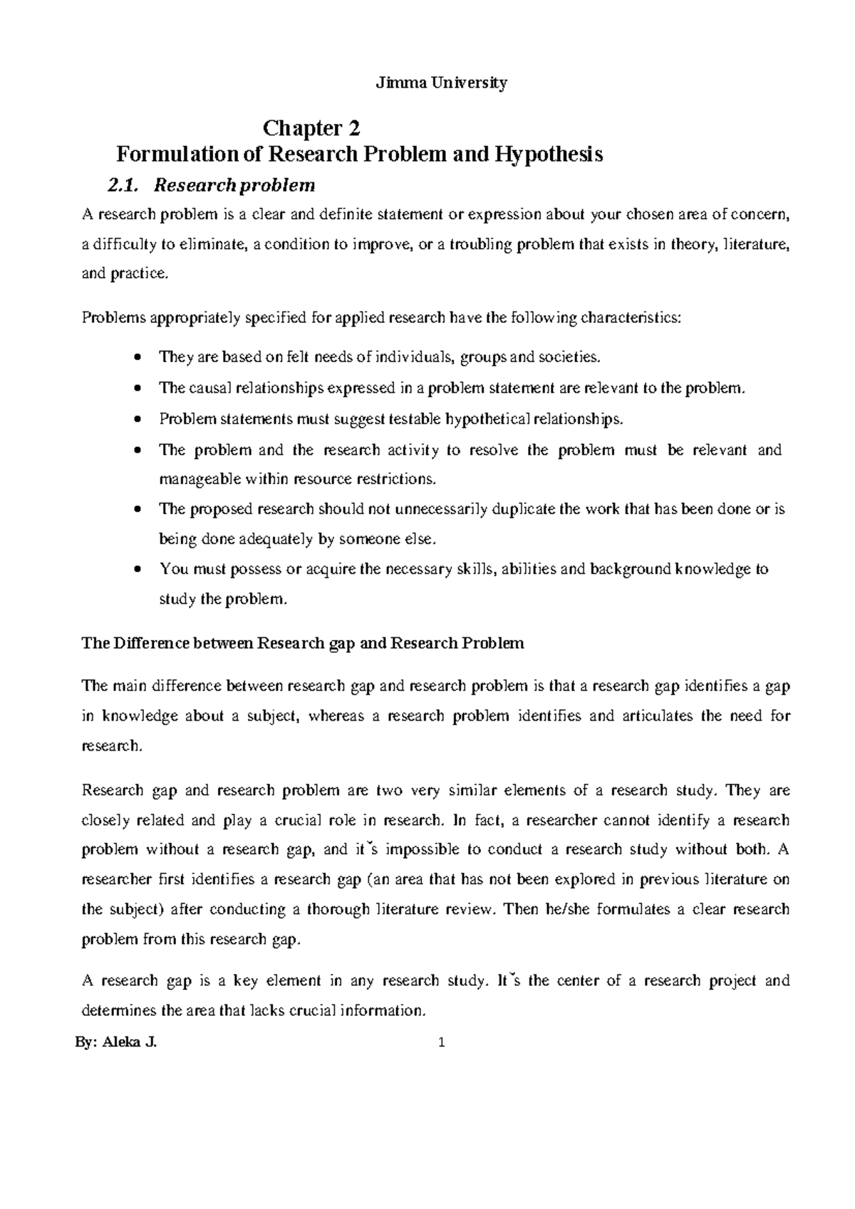 Jimma University Chapter 2: Formulating Research Problems & Hypotheses ...