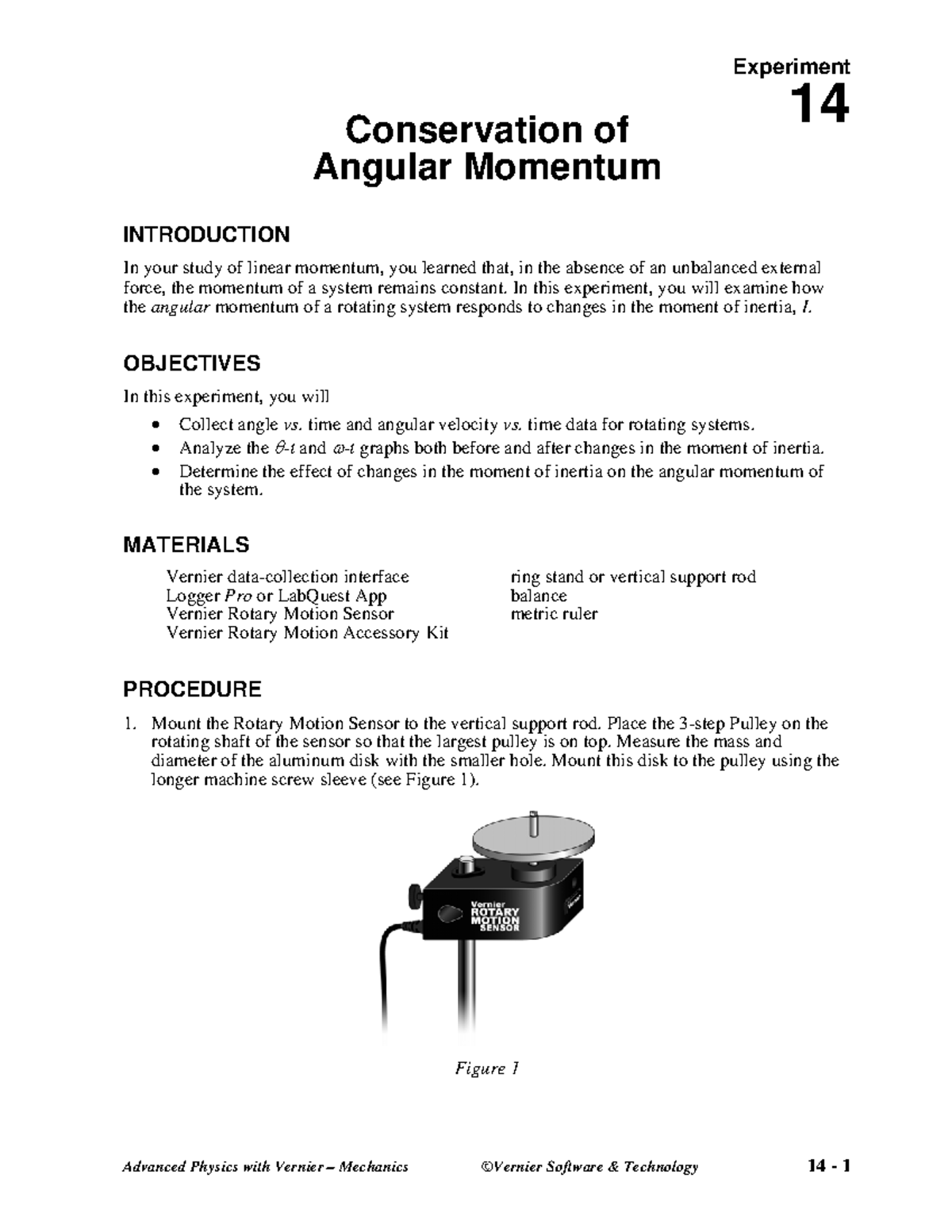 14 Conservation Angular Momentum Lab Experiment 14 Advanced Physics