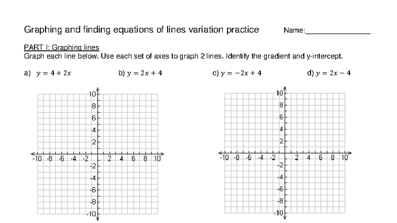 Graphing Lines & Finding Equations Practice - Part I & II - Studocu