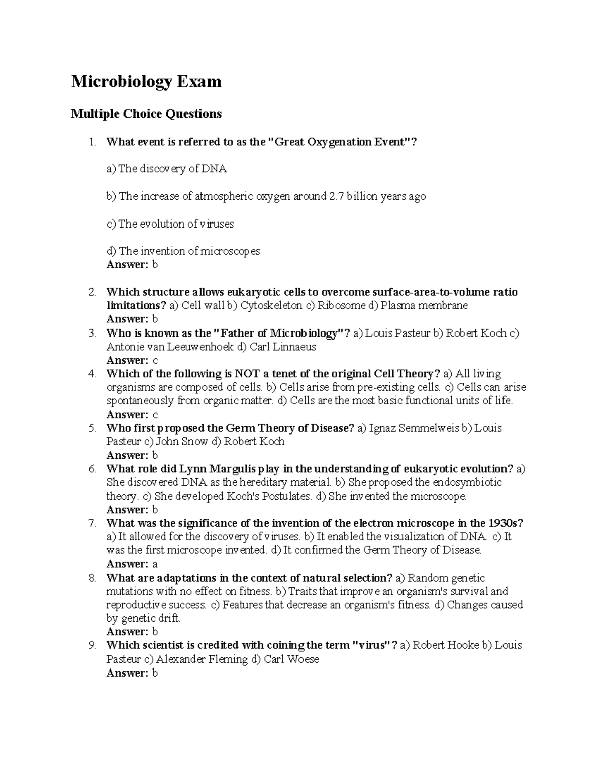 Microbiology Exam - Exam prep - Microbiology Exam Multiple Choice ...