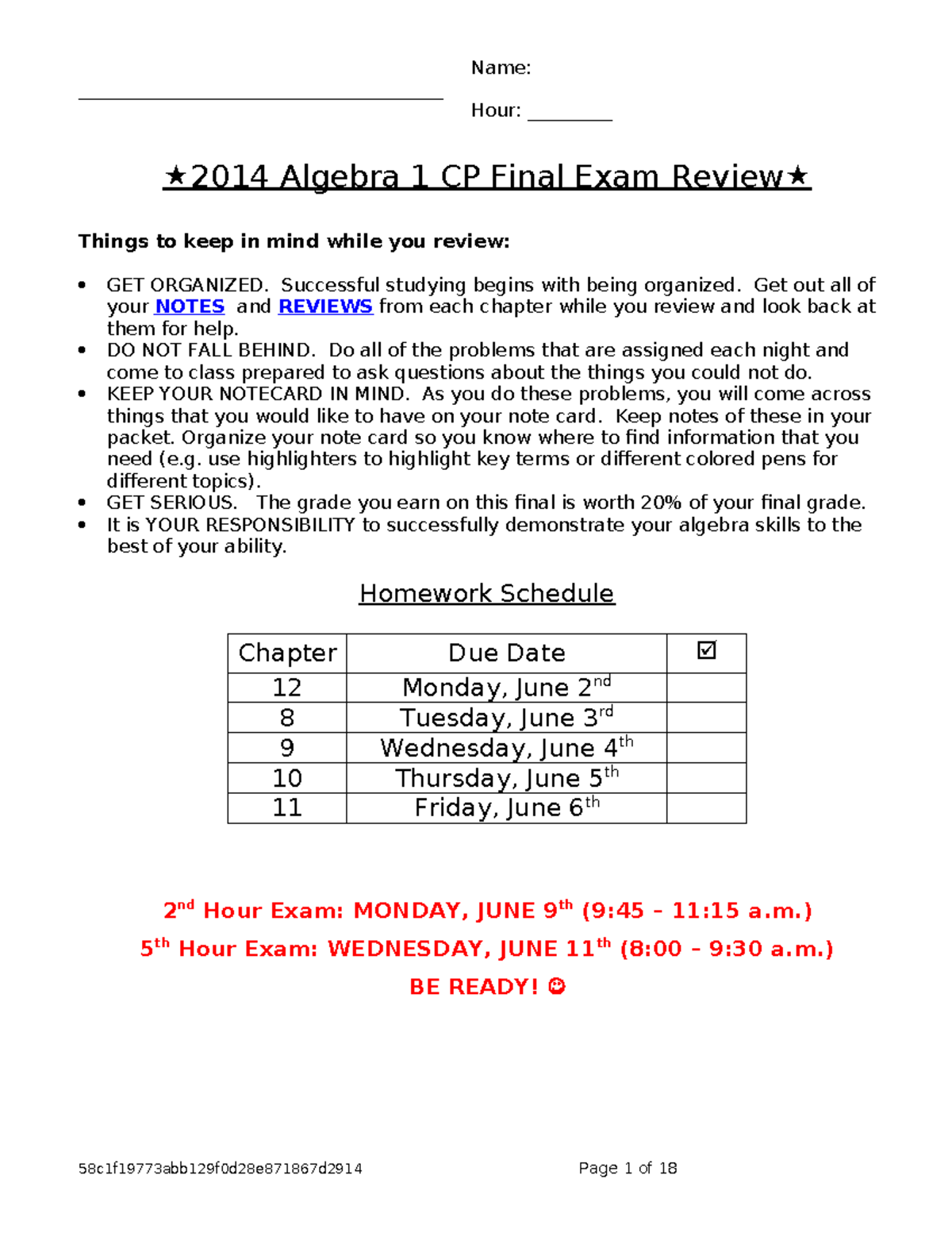 Algebra 1 CP Final Exam Study Guide 2014 - Studocu