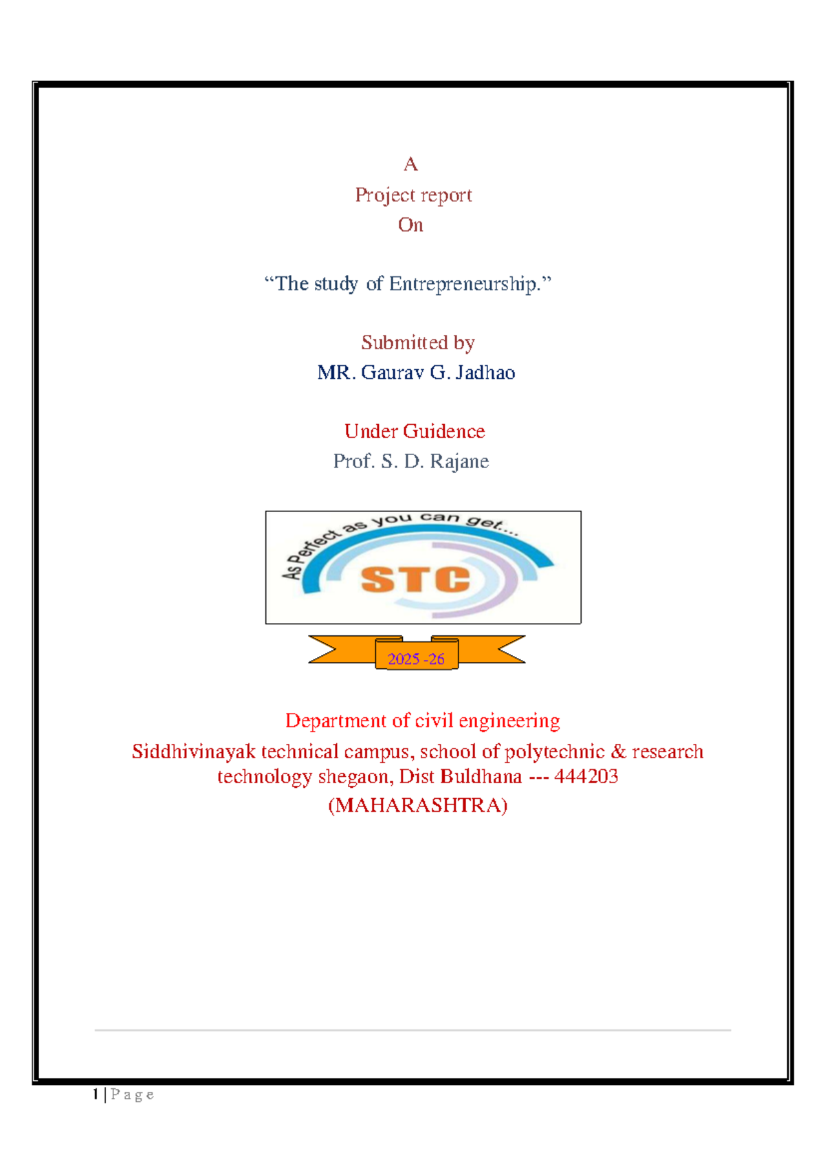 Project Report on Civil Engineering Study by Gaurav G. Jadhao (Diploma ...