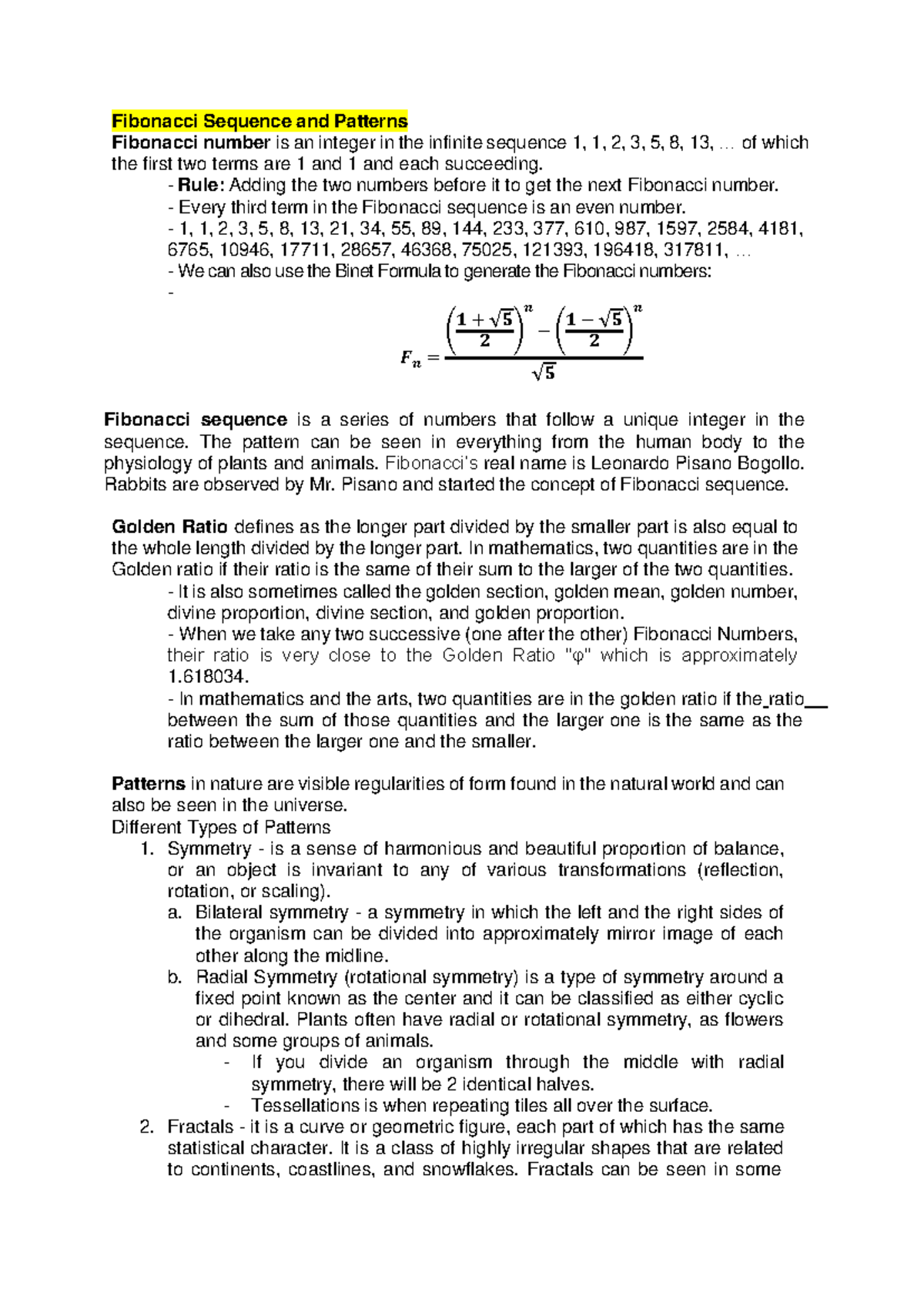 T3 GEMMW01X Midterm Reviewer: Fibonacci Sequence & Patterns Explained ...
