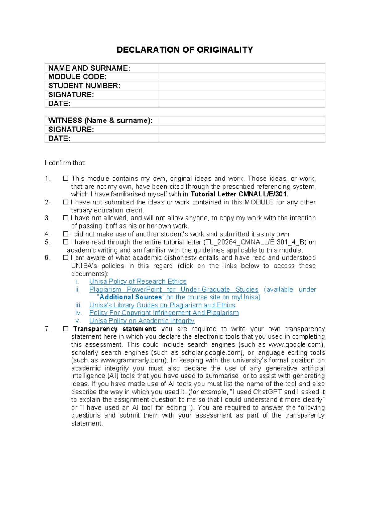 Declaration of Originality - COMS301_4_B Module - Studocu