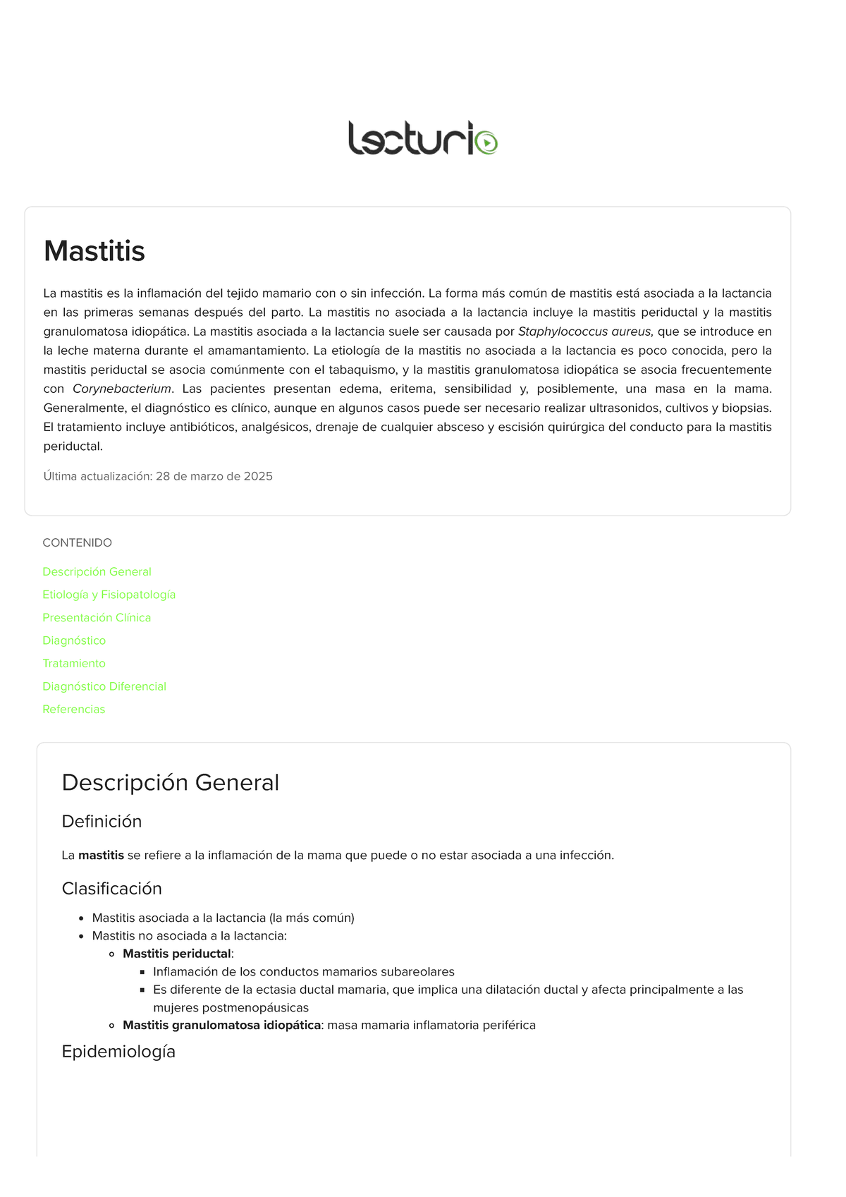 Mastitis: Inflamación Mamaria y su Manejo Clínico - Studocu