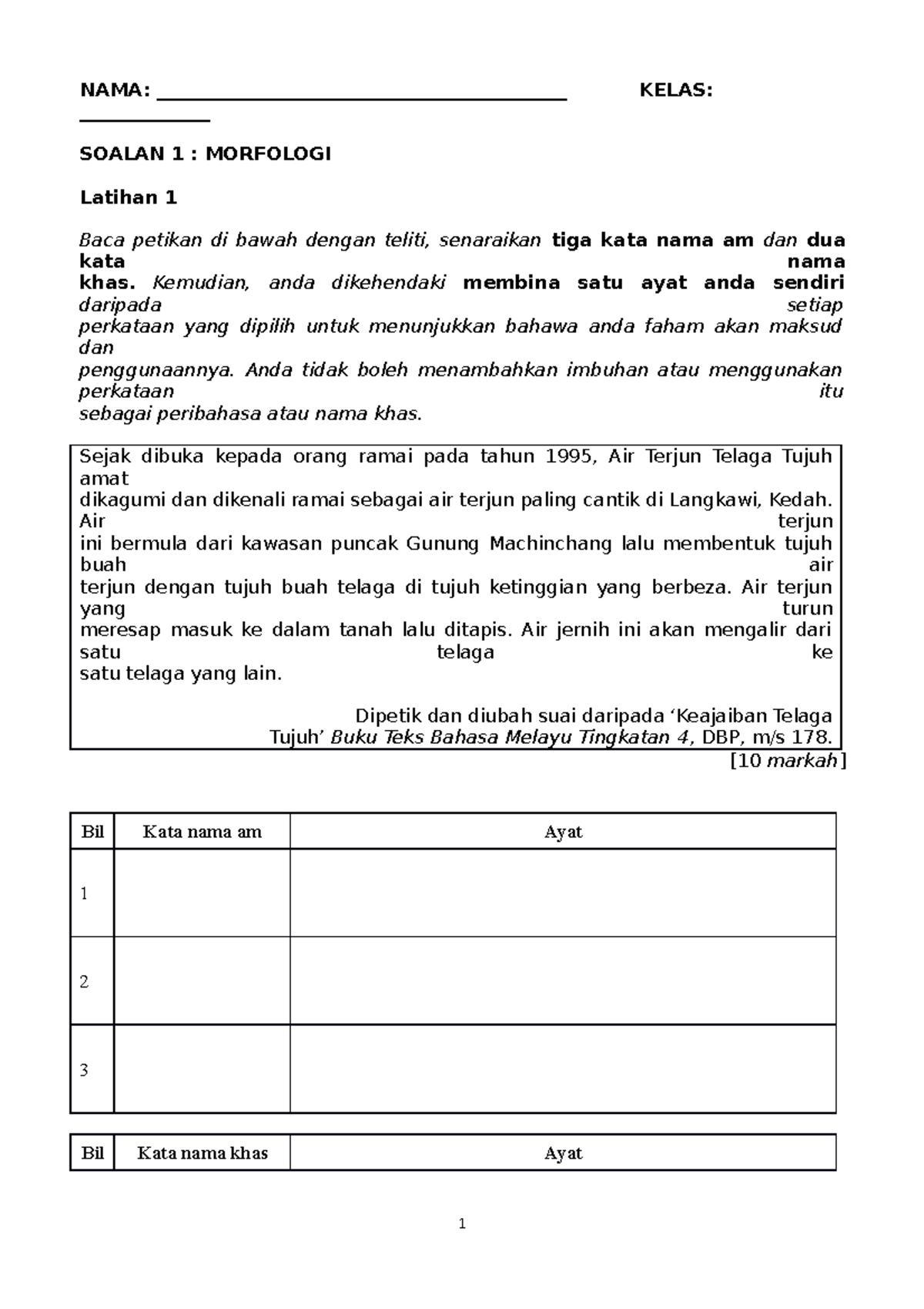 Morfologi Kata Nama - Latihan dan Soalan untuk Tingkatan 4 - Studocu