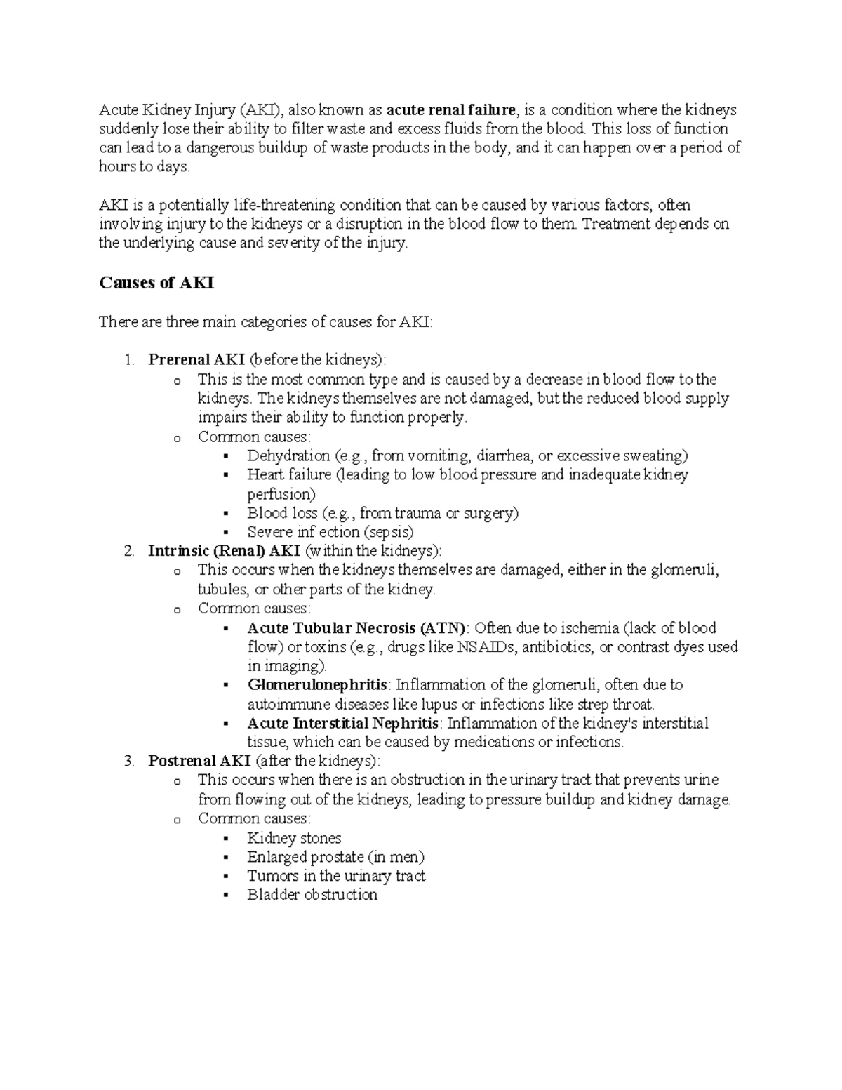 AKI Concept Map Overview - Key Causes & Symptoms Summary - Studocu