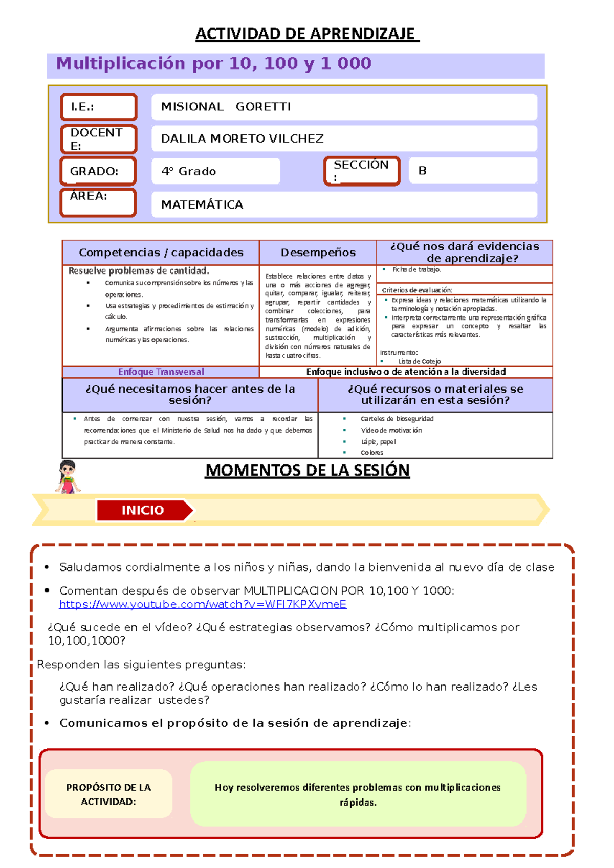 Multiplicación por 10, 100 y 1000 - Actividad de Aprendizaje en ...