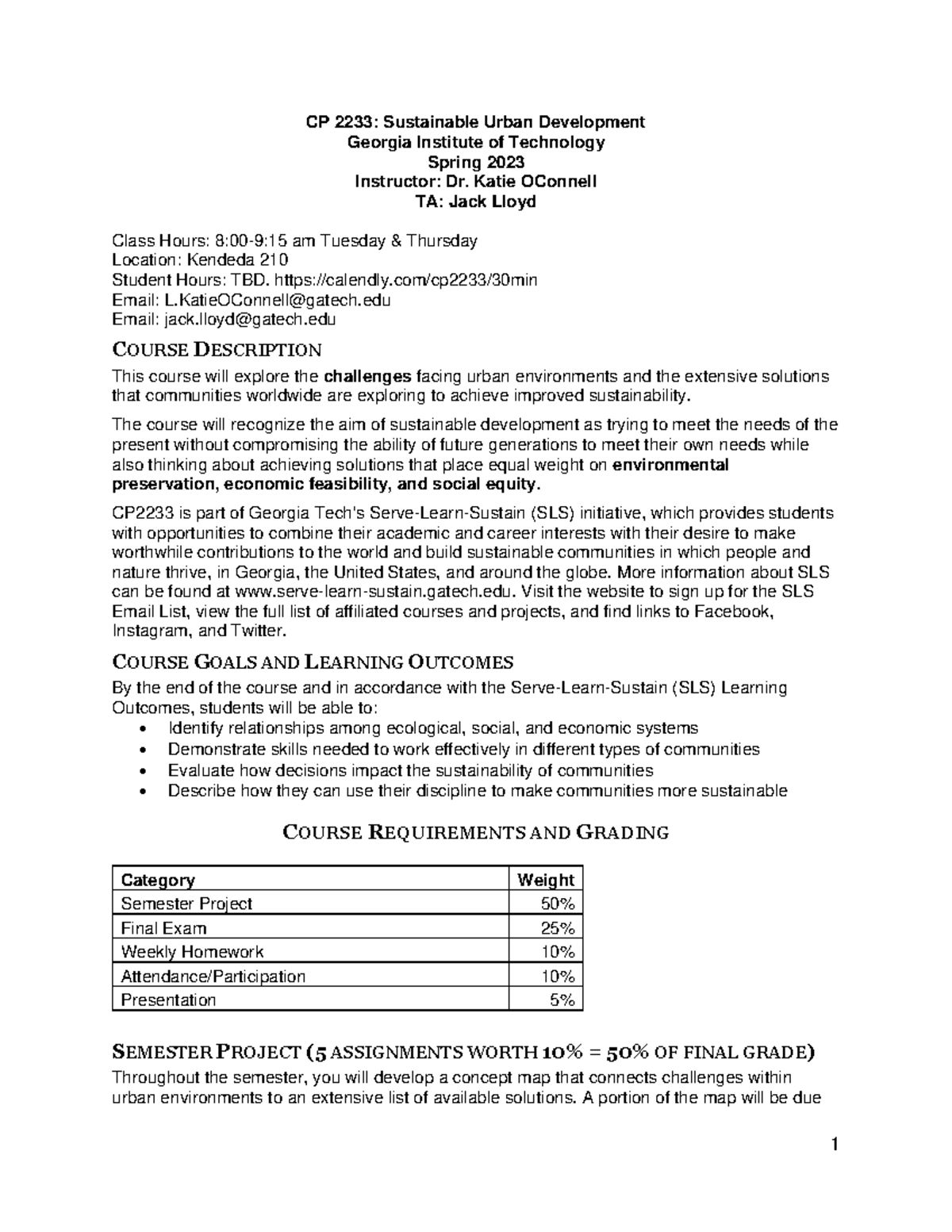 CP 2233: Sustainable Urban Development Syllabus for Spring 2023 - Studocu