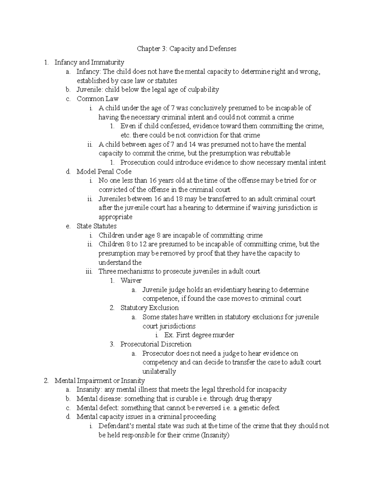 Chapter 3 - Chapter 3: Capacity and Defenses 1. Infancy and Immaturity ...