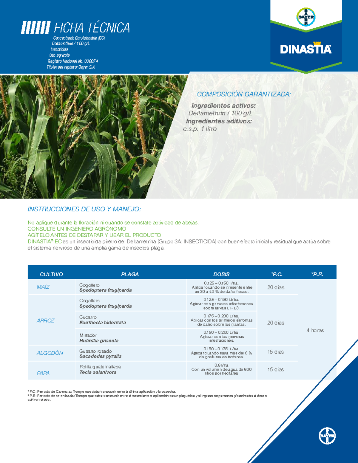 Ficha Técnica de Dinastia Bayer - Insecticida EC para Cultivos - Studocu