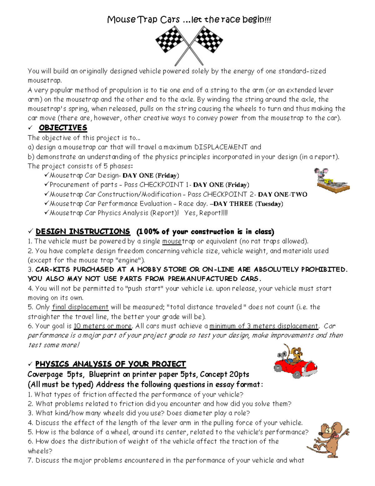Mousetrap Car Project: Design, Build & Analyze - PHYS 101 - Studocu