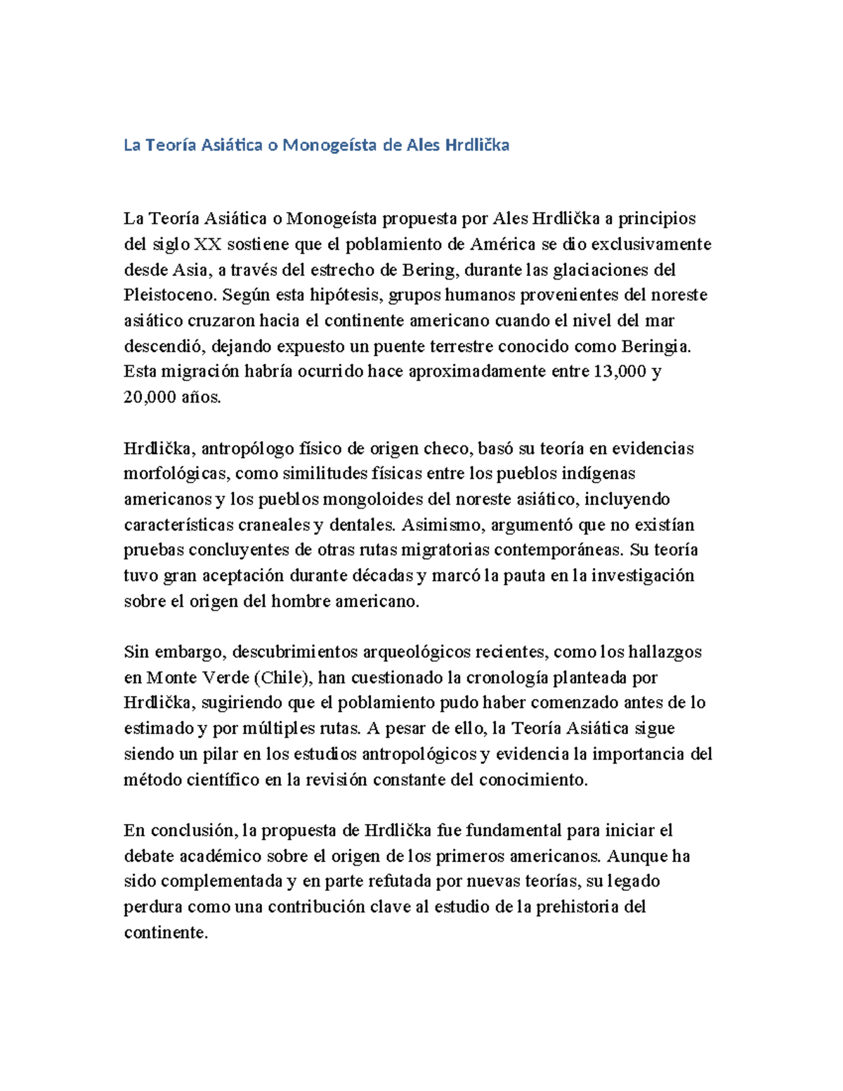 Teoría Asiática de Ales Hrdlička: Análisis y Críticas (APA7) - Studocu