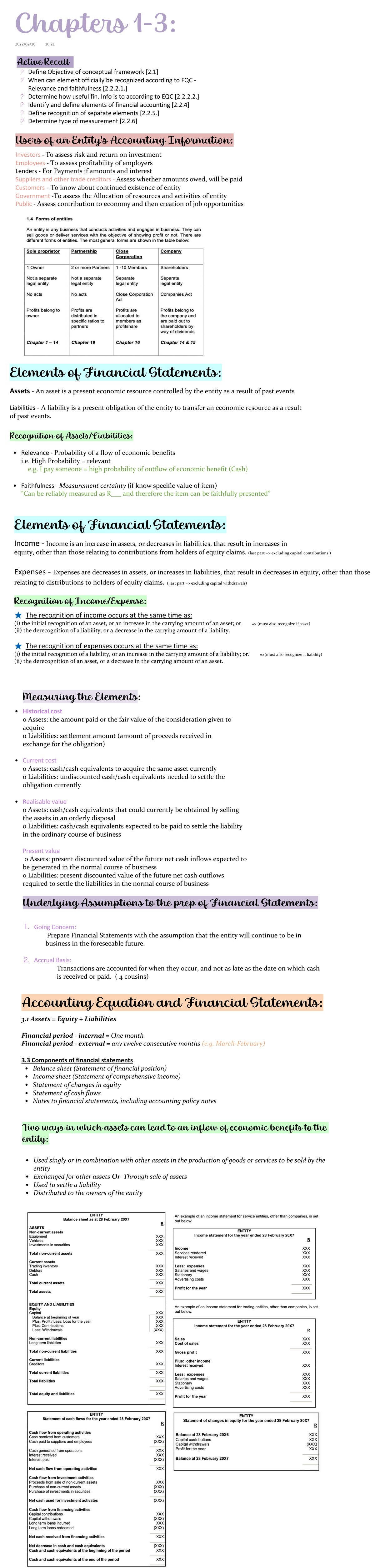 Chapters 1-3: Conceptual Framework & Financial Statement Elements - Studocu