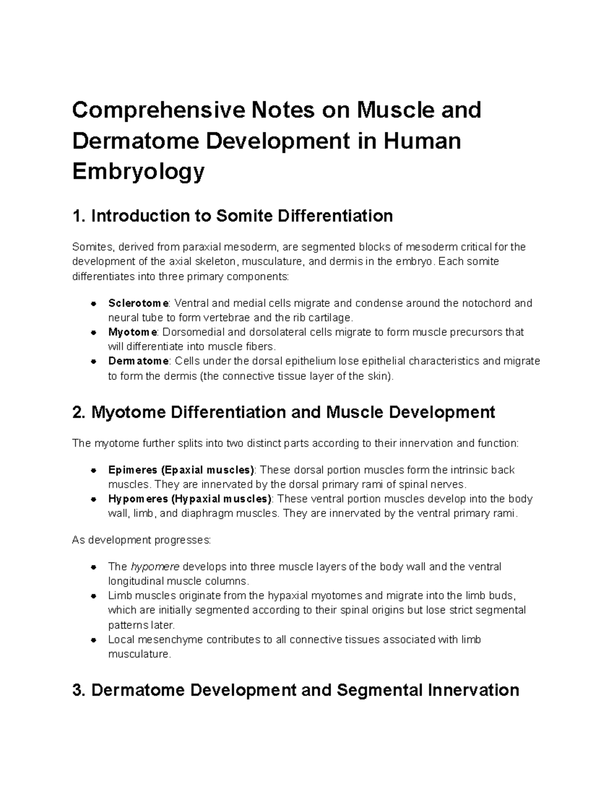 Muscle and Dermatome Development in Human Embryology: Comprehensive ...