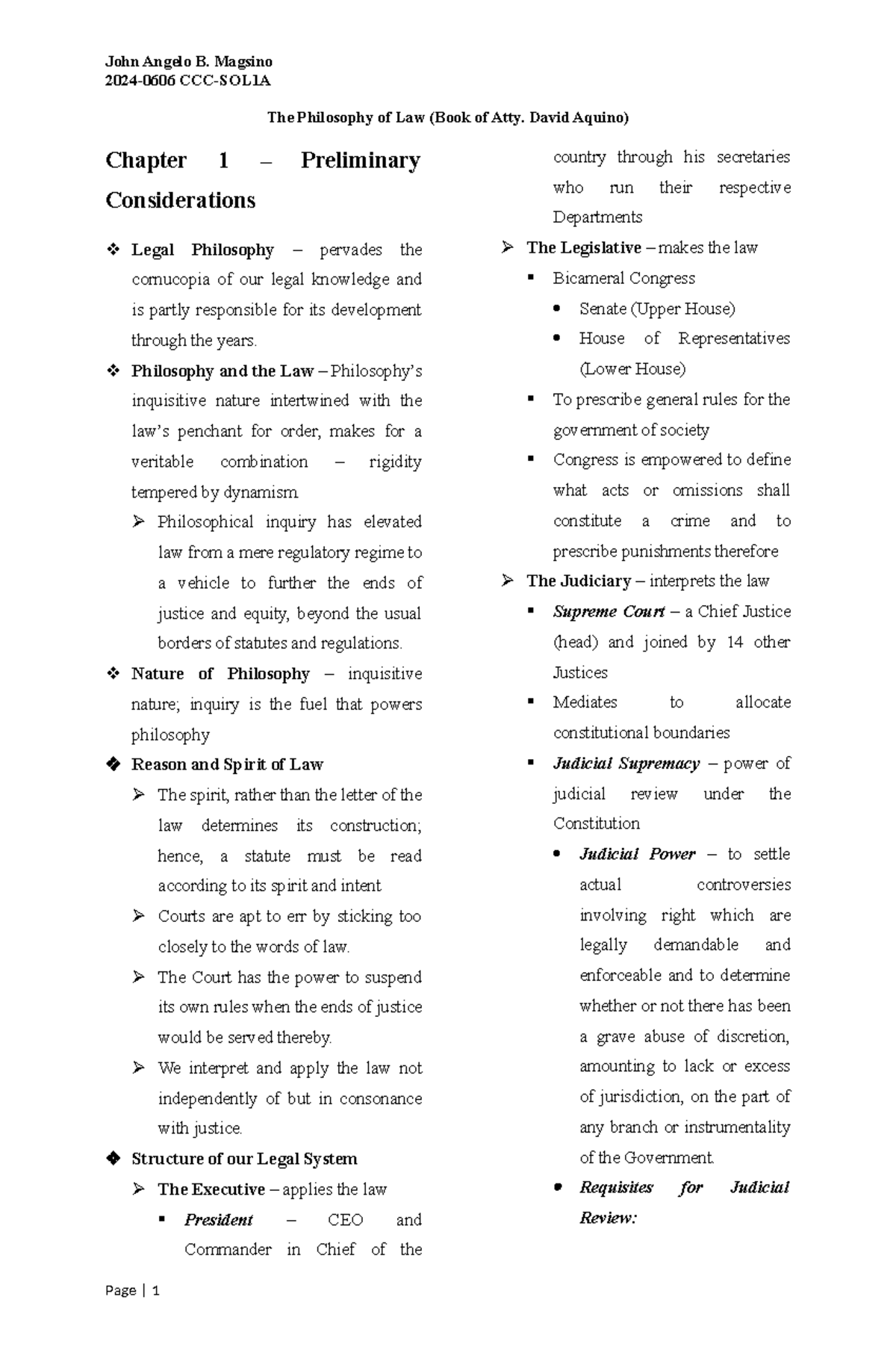 The Philosophy of Law: Key Insights from Chapter 1 and 4 - CCC-SOL1A ...