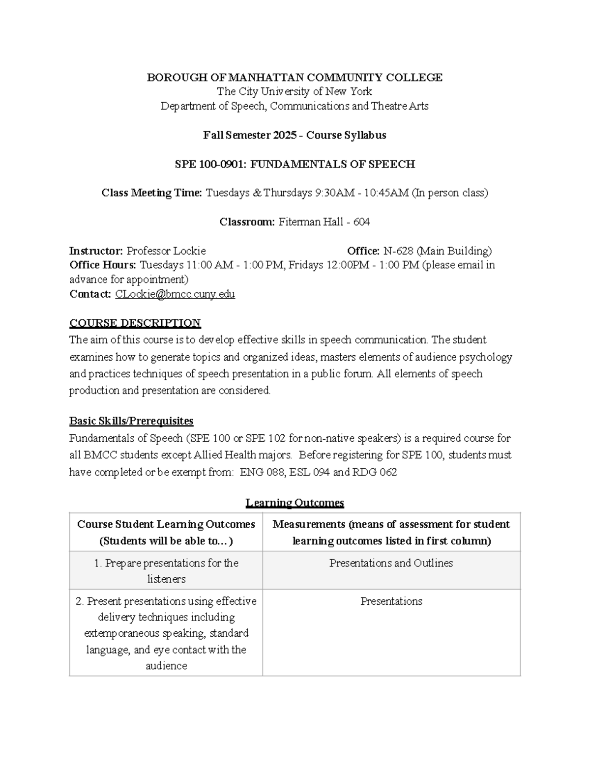 SPE 100-0901: Fall 2025 Fundamentals of Speech Course Syllabus - Studocu