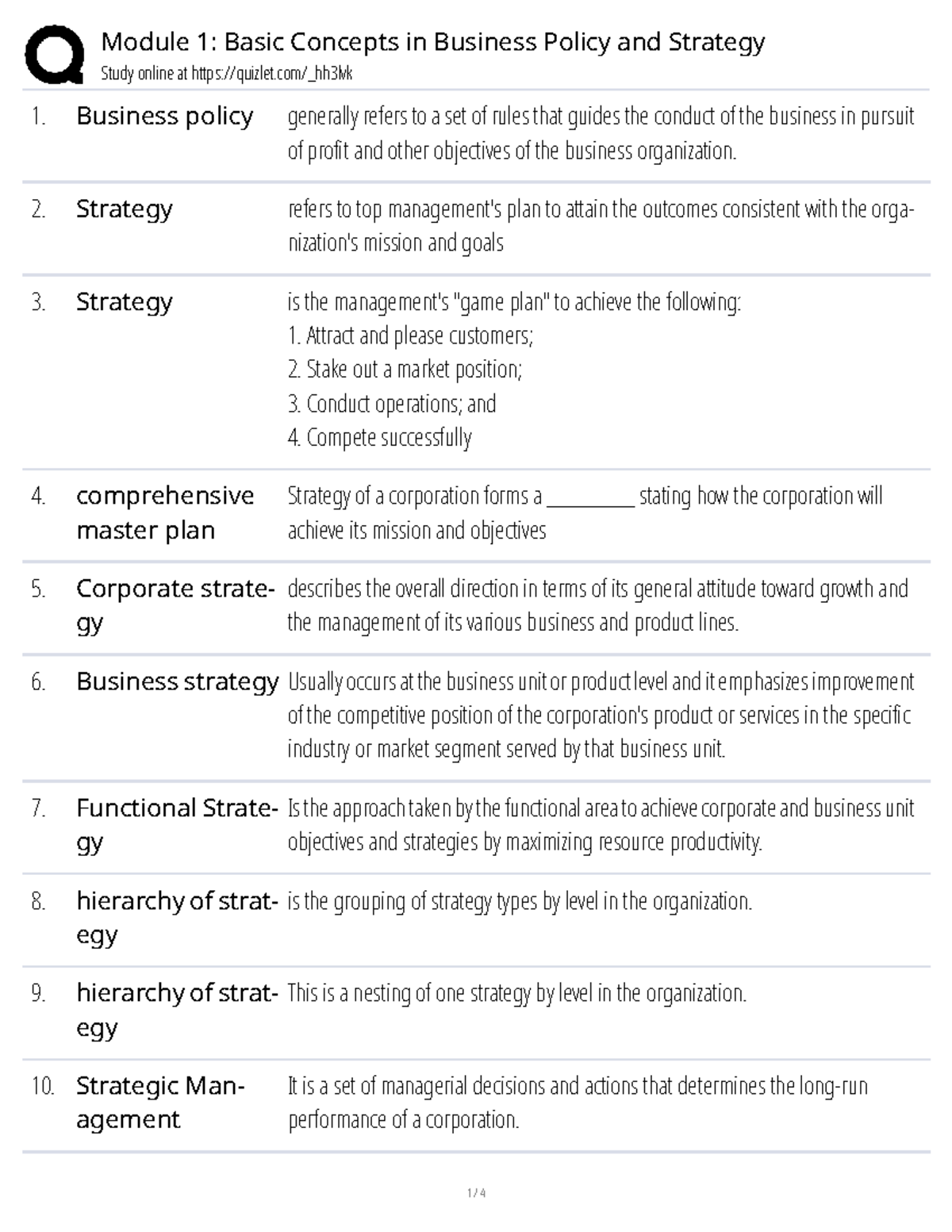 Module 1: Key Concepts in Business Policy & Strategy Overview - Studocu