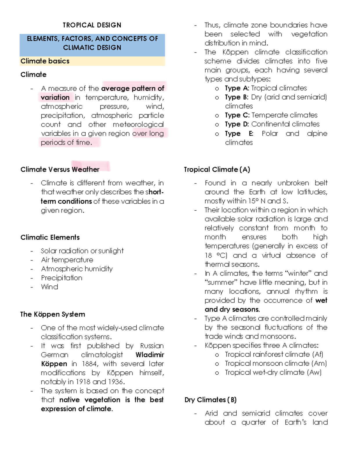 Tropical Design Elements and Principles for Climate Adaptation - Studocu