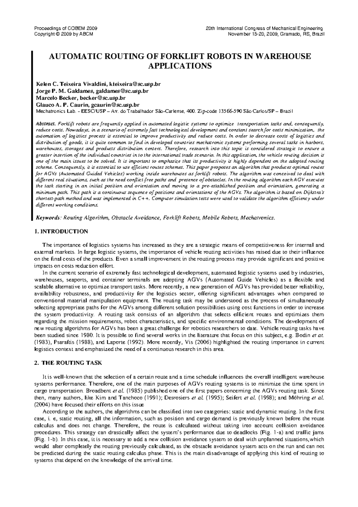 Automatic Routing Algorithm for Forklift Robots in Warehouses - COBEM ...